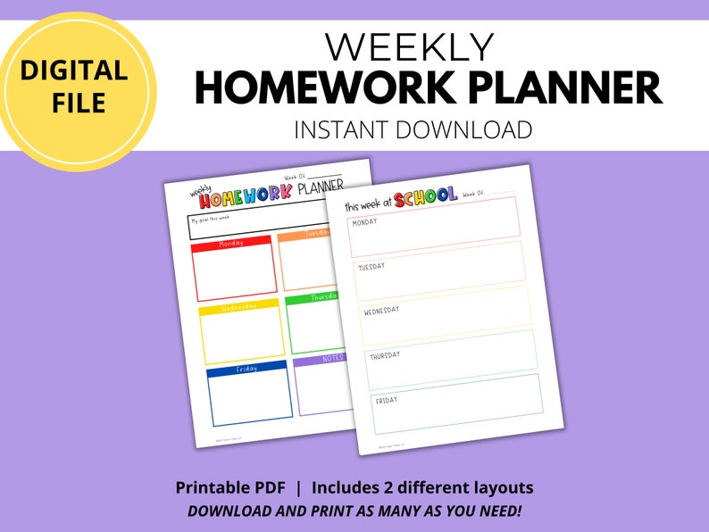 Weekly Homework Planner - Etsy