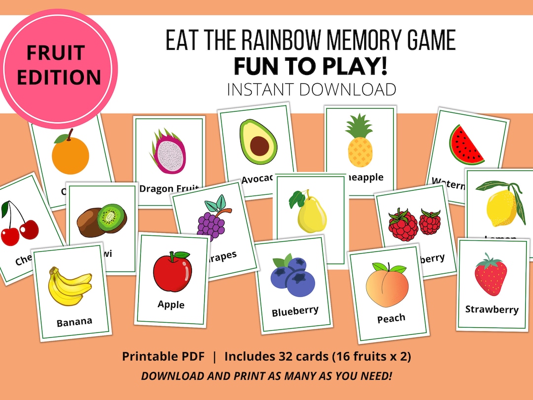 Printable Eat the Rainbow Memory Game Fruit Edition | Matching Game ...