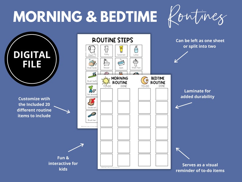 Morning & Bedtime Checklist Routines | Kids Schedule | ADHD Autism ASD ...
