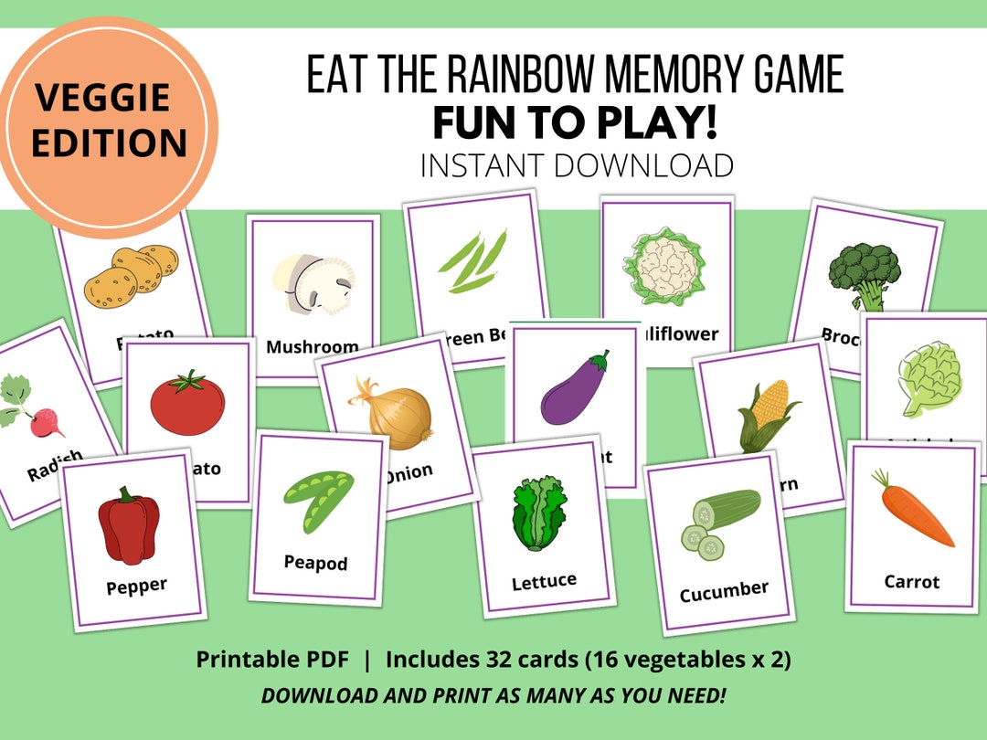 Printable Eat the Rainbow Memory Game Veggie Vegetable Edition ...