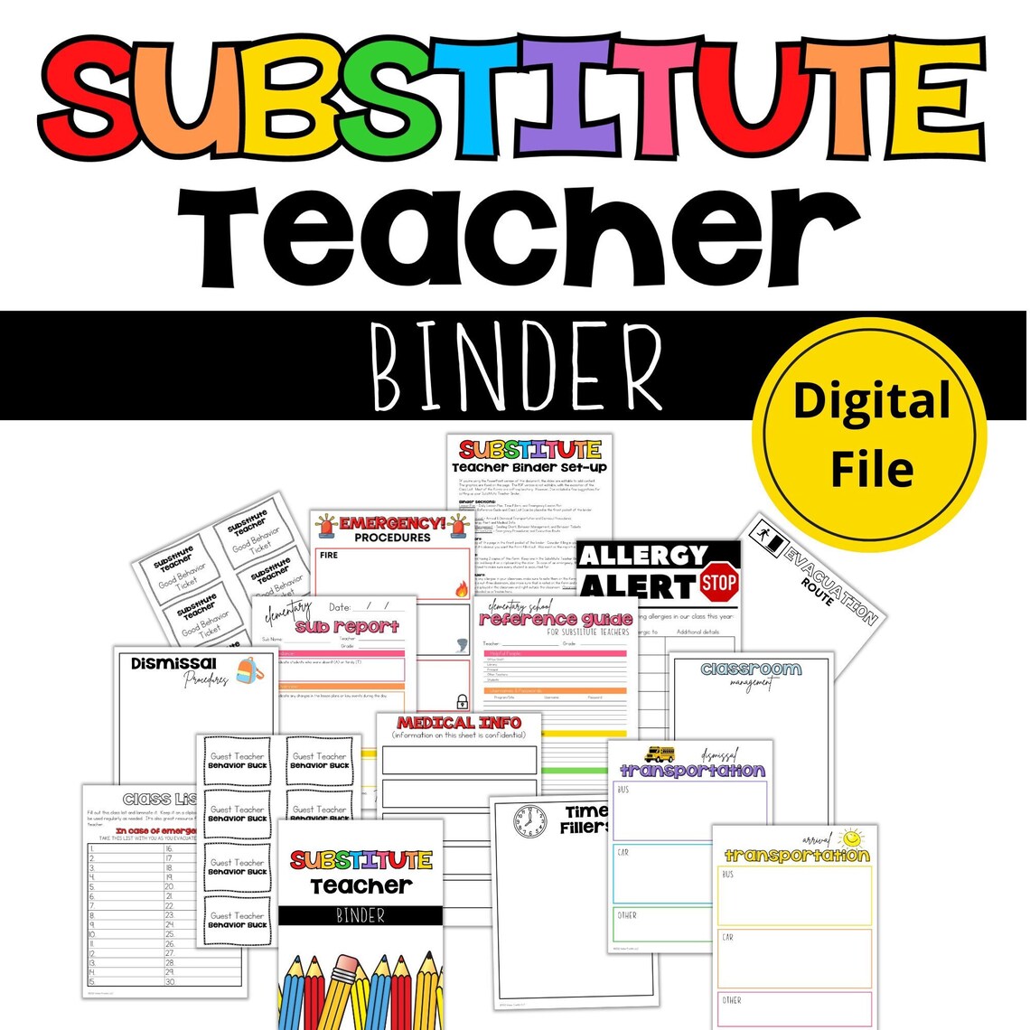 Substitute Teacher Binder, Substitute Teacher Printables, Substitute ...
