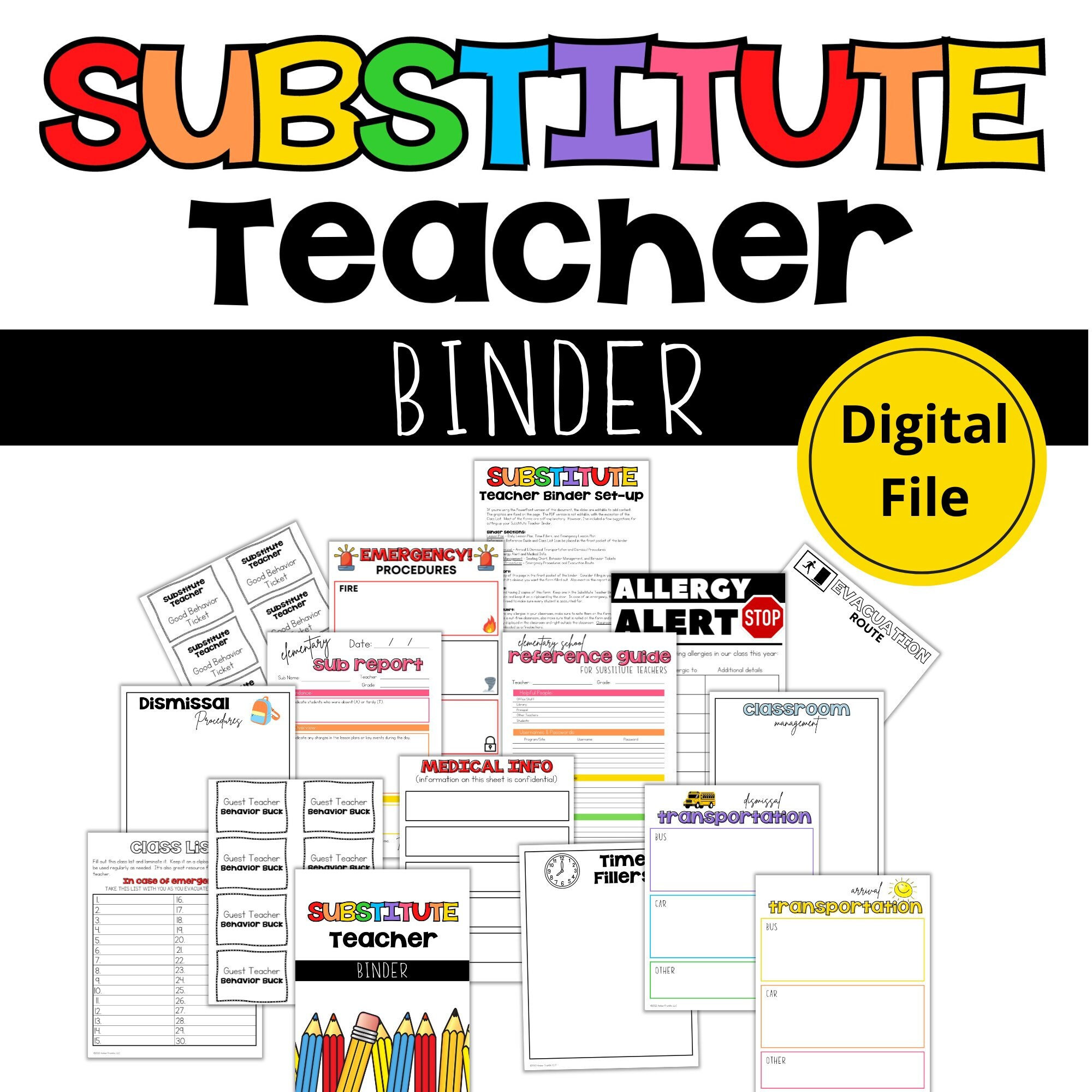 Substitute Teacher Binder, Substitute Teacher Printables, Substitute ...