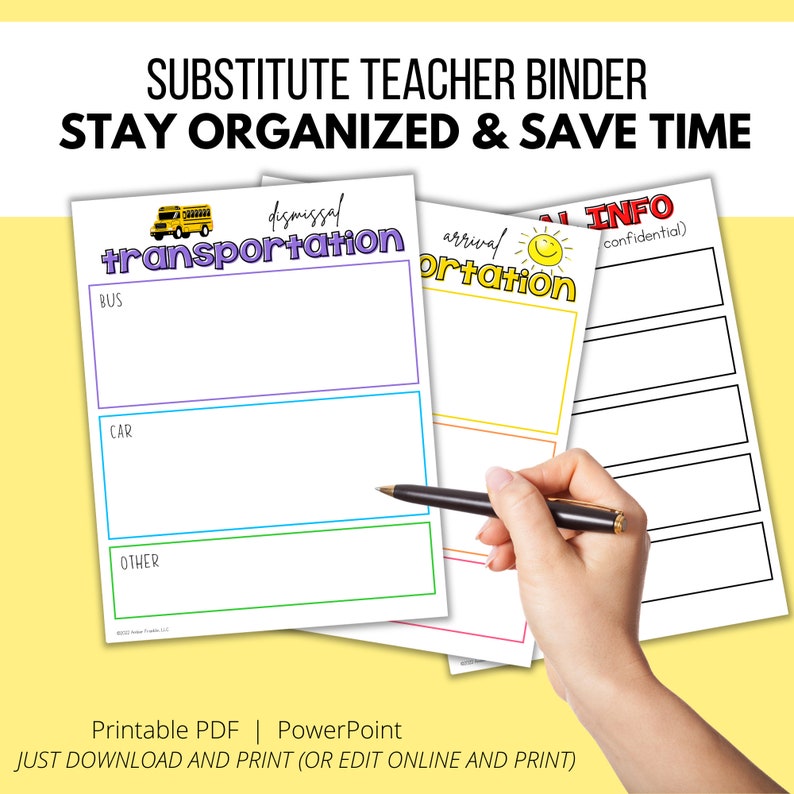 Substitute Teacher Binder, Substitute Teacher Printables, Substitute ...