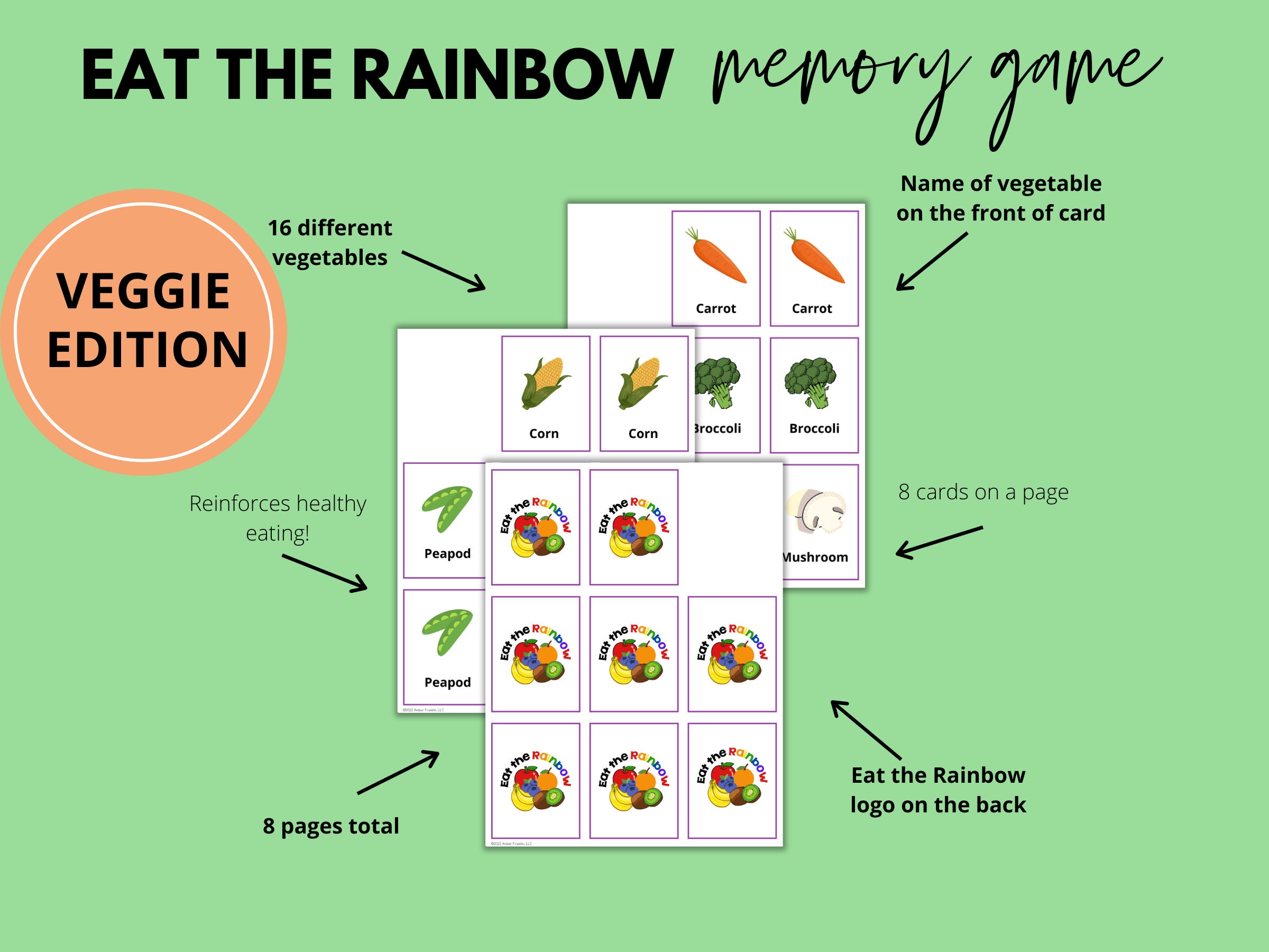Printable Eat the Rainbow Memory Game Veggie Vegetable Edition ...