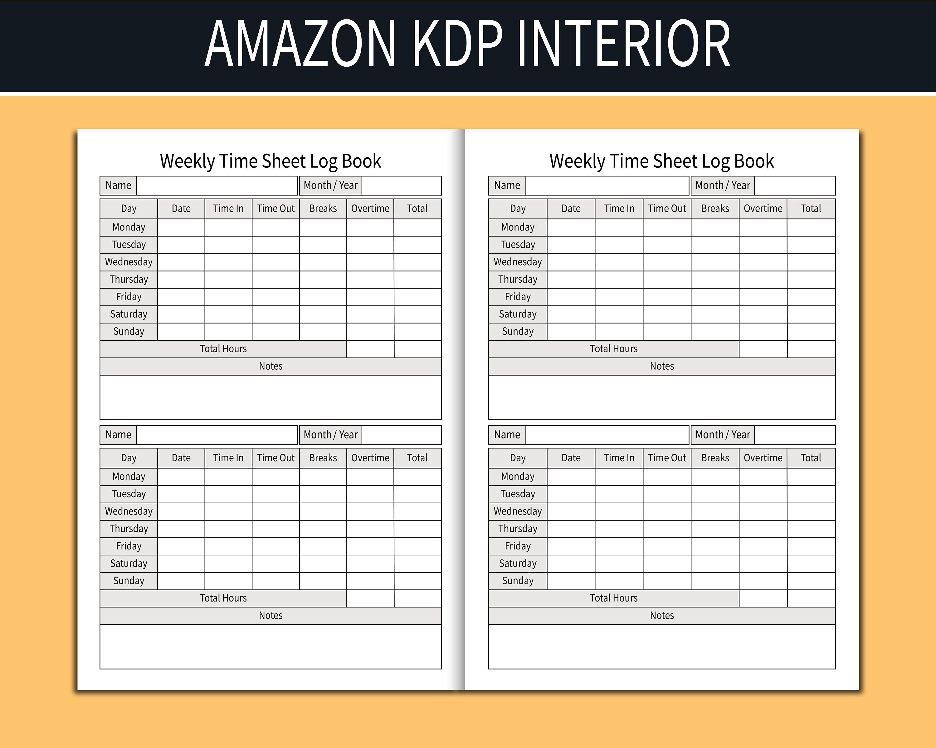 Weekly Time Sheet Log Book KDP Interior Timesheet Log Book to Record ...