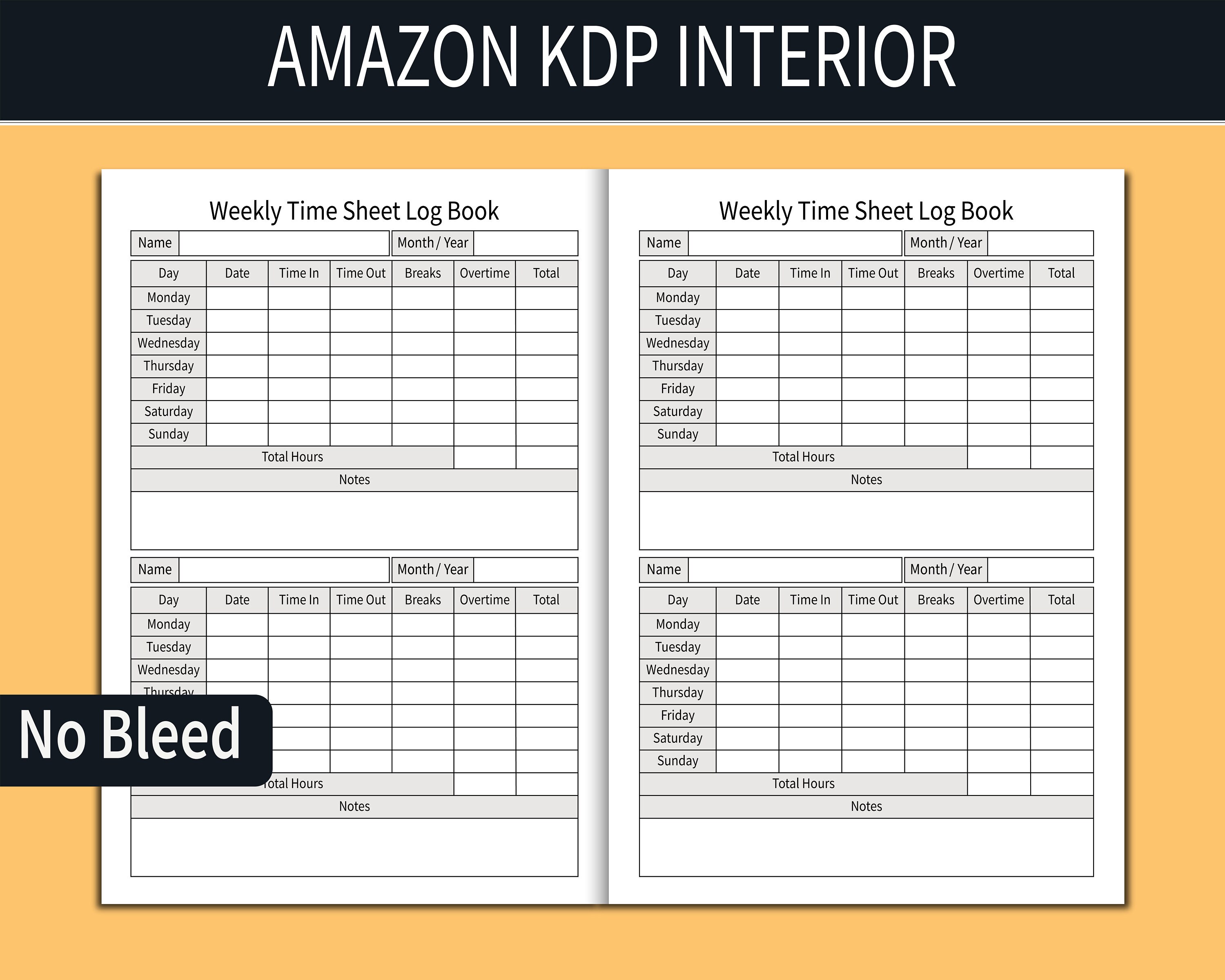 Weekly Time Sheet Log Book KDP Interior Timesheet Log Book to Record ...
