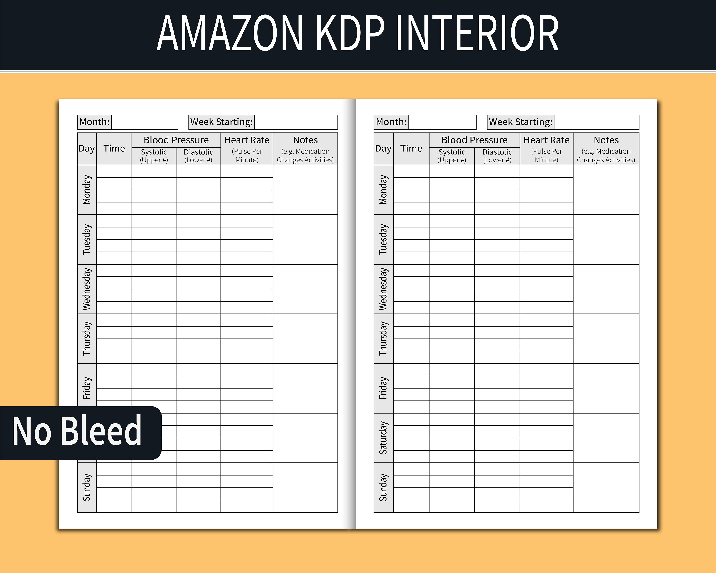 Blood Pressure Log Book KDP Interior Blood Pressure Tracker Editable ...
