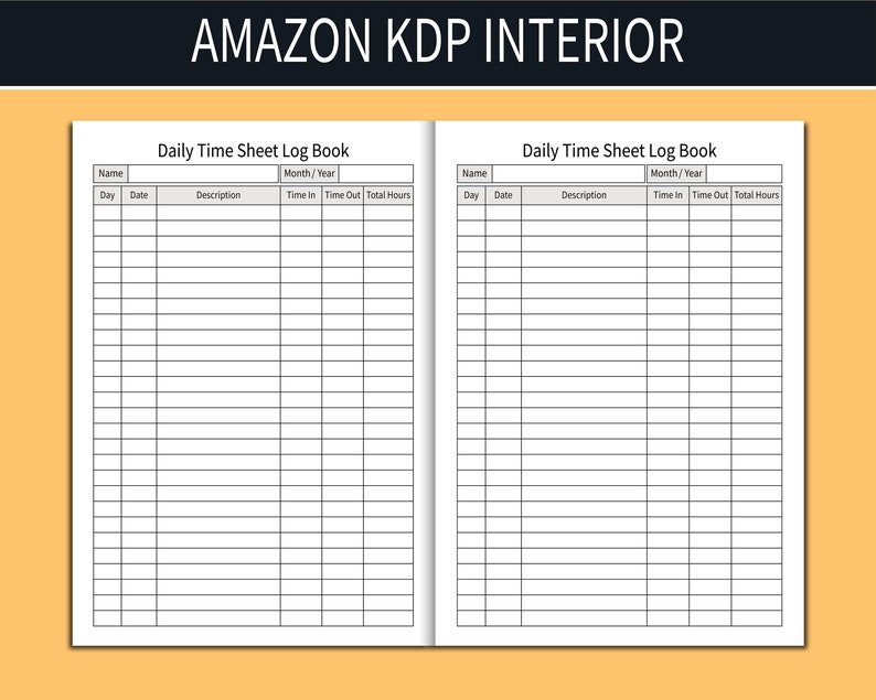 Daily Time Sheet Log Book KDP Interior Timesheet Log Book to Record ...