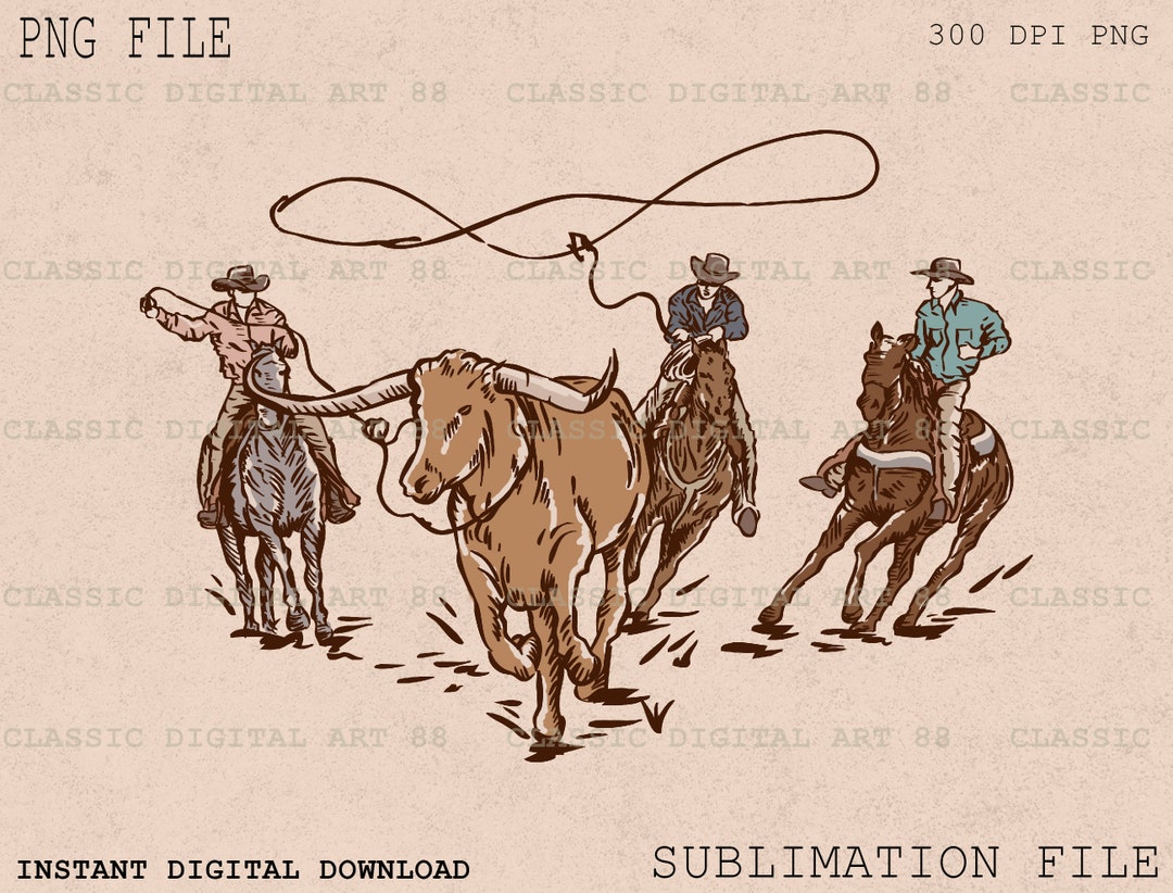 Retro Cowboy Lasso PNG, Western Png, Cowboys Chasing Bull, Rodeo Png ...