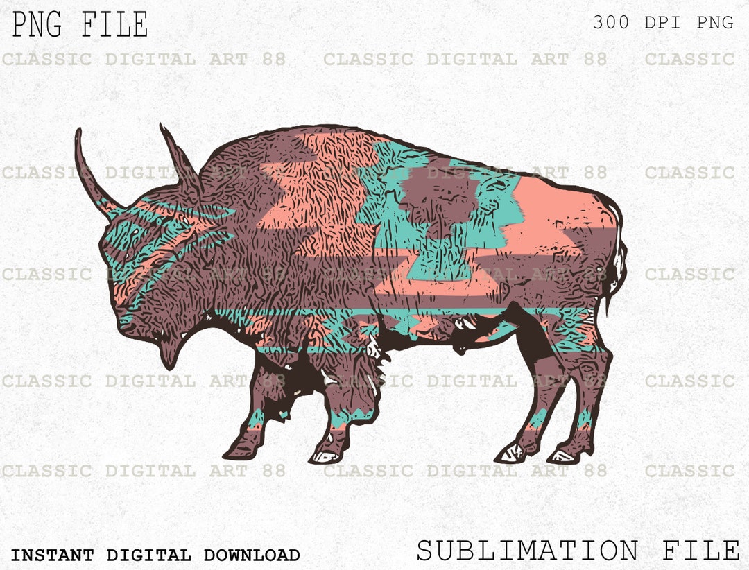 Buffalo PNG, Aztec Png, Bison Png, Western Sublimation Design, Vintage ...