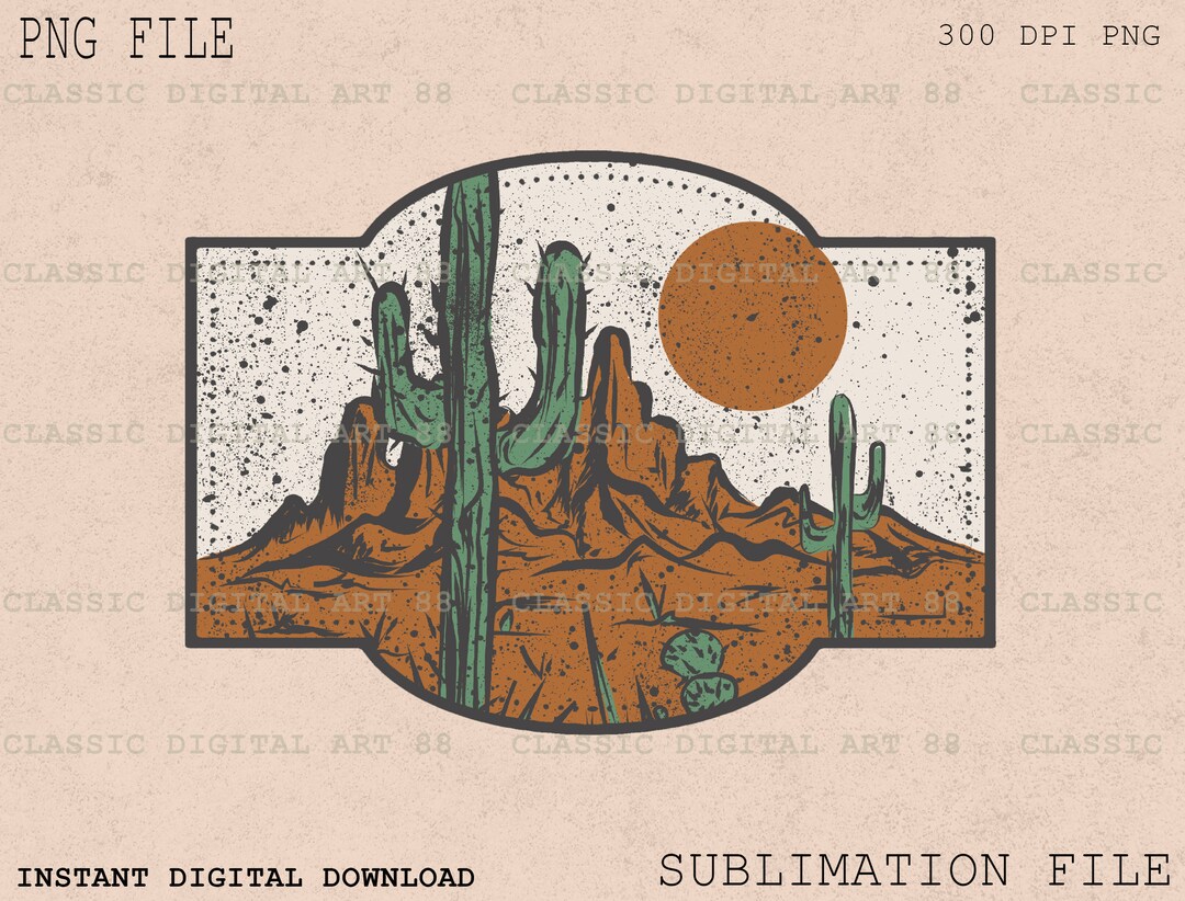 Western Desert Sunset Cactus PNG, Western Transparent Design, Western ...