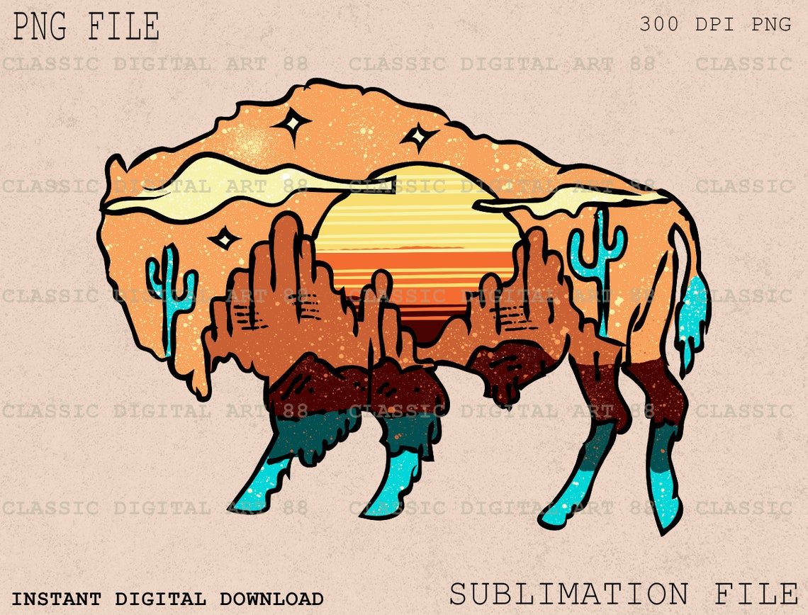 Desert Buffalo Aztec PNG, Drawing Desert Cactus, Cowboys PNG, Country ...