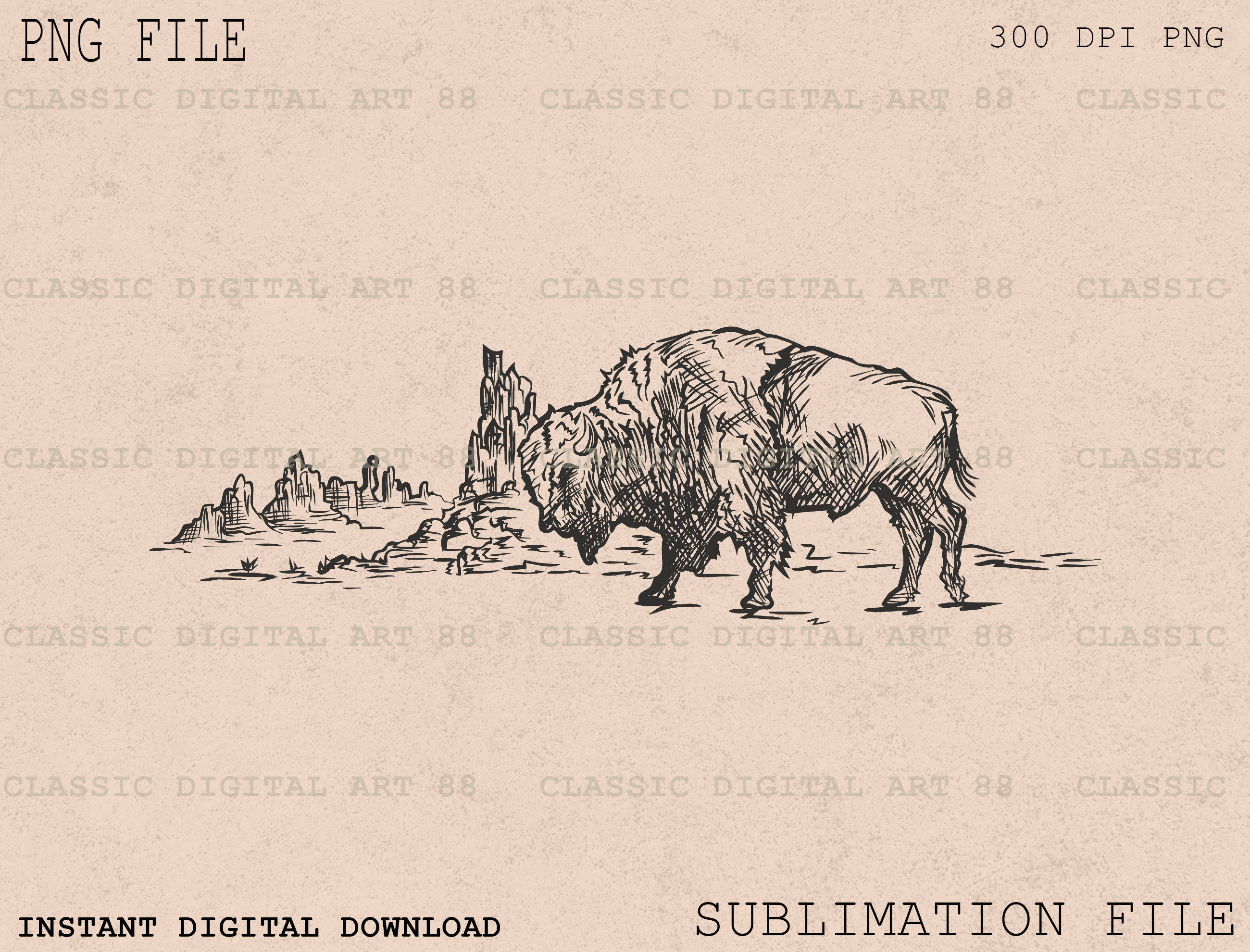 Western PNG, Desert Buffalo Design, Southern Design, Desert Mountain ...