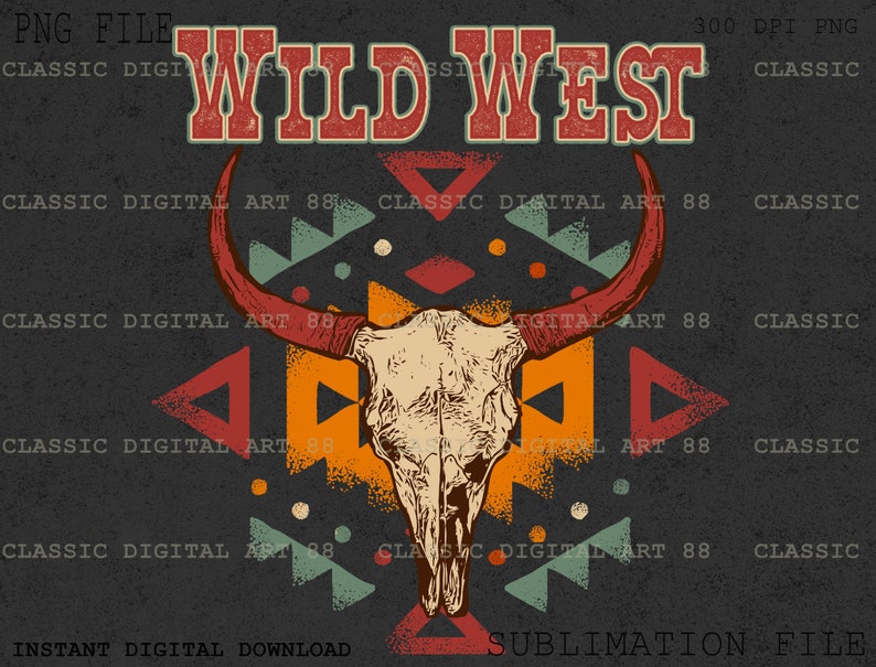 Wild West Aztec Png, Cow Skull Png, Wild West Tribe Design, Western ...