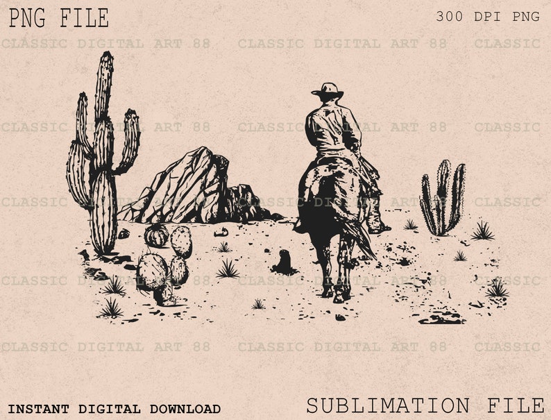 Western Cowboys PNG, Western Desert Dust Cactus, Western Sublimation ...