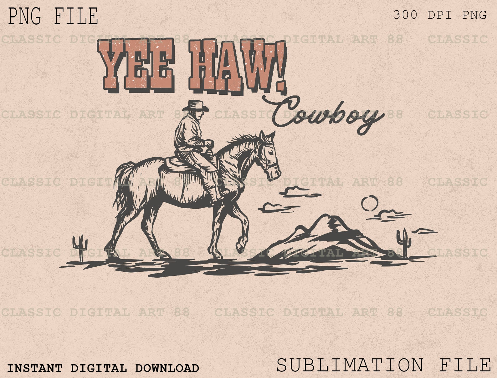 Western Graphics PNG, Yee Haw Cowboy Cute, Desert Scene, Mountain Scene ...