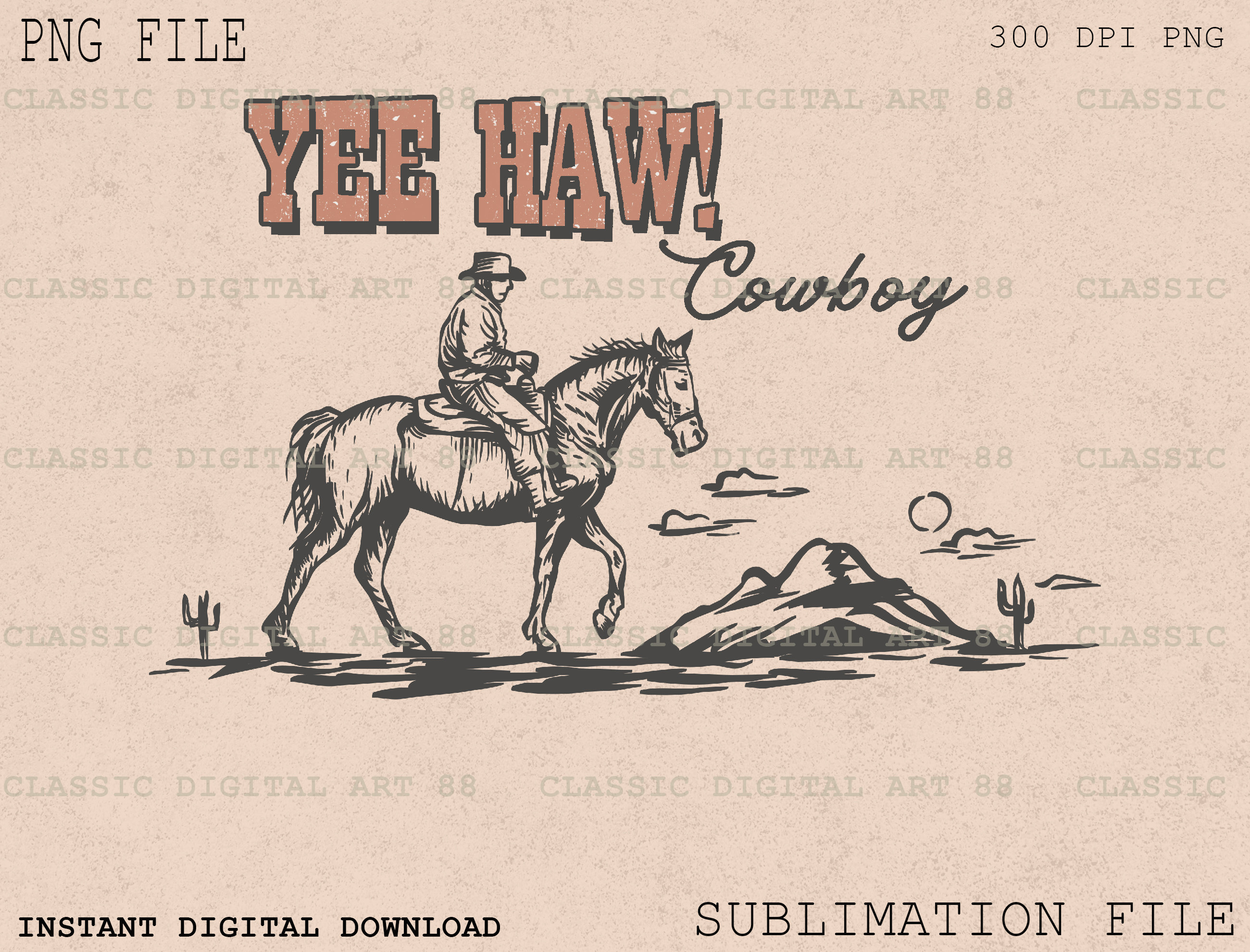 Western Graphics PNG, Yee Haw Cowboy Cute, Desert Scene, Mountain Scene ...
