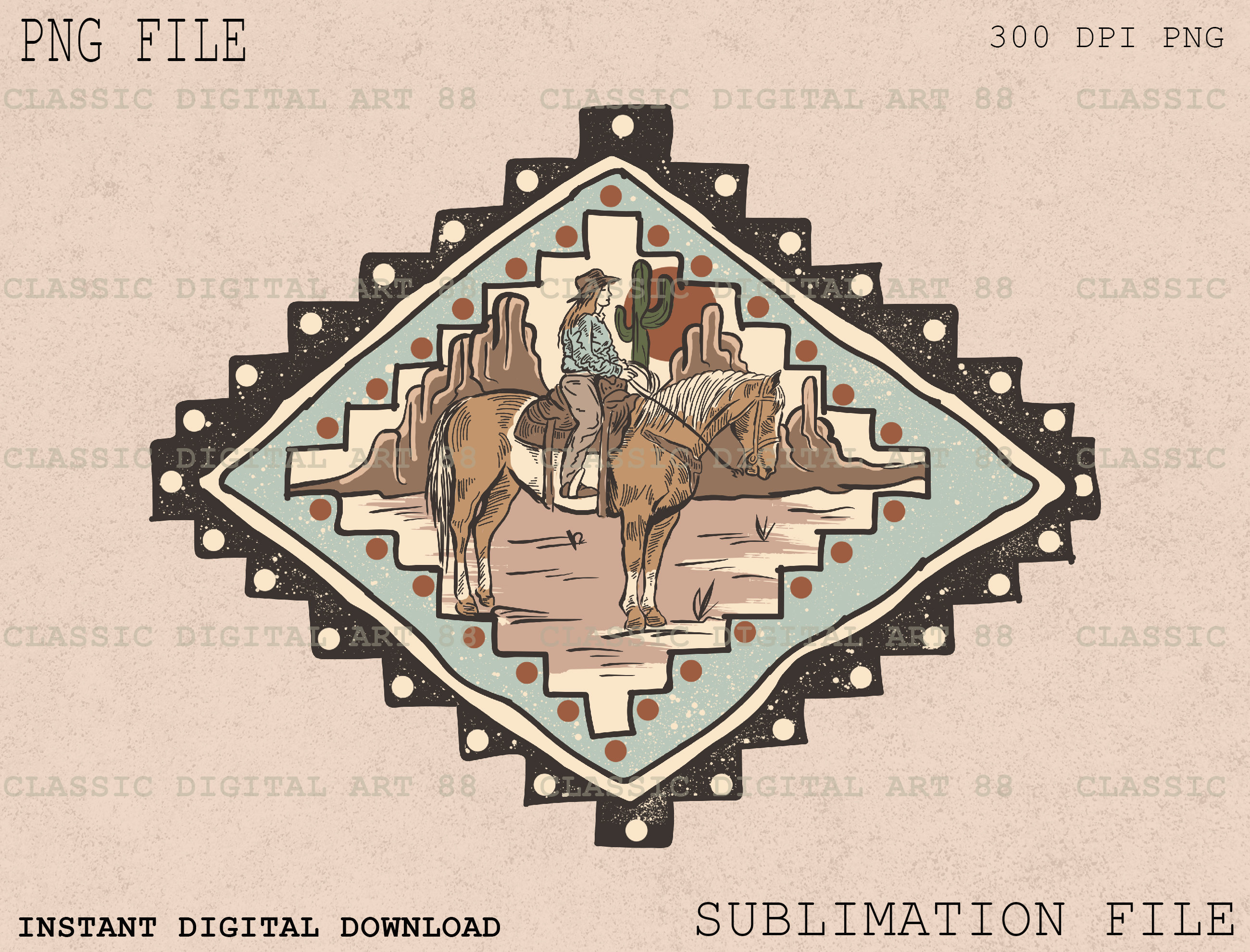 Aztec Cowboy PNG, Cowboy Desert, Western Desert Scene, Cactus Desert ...