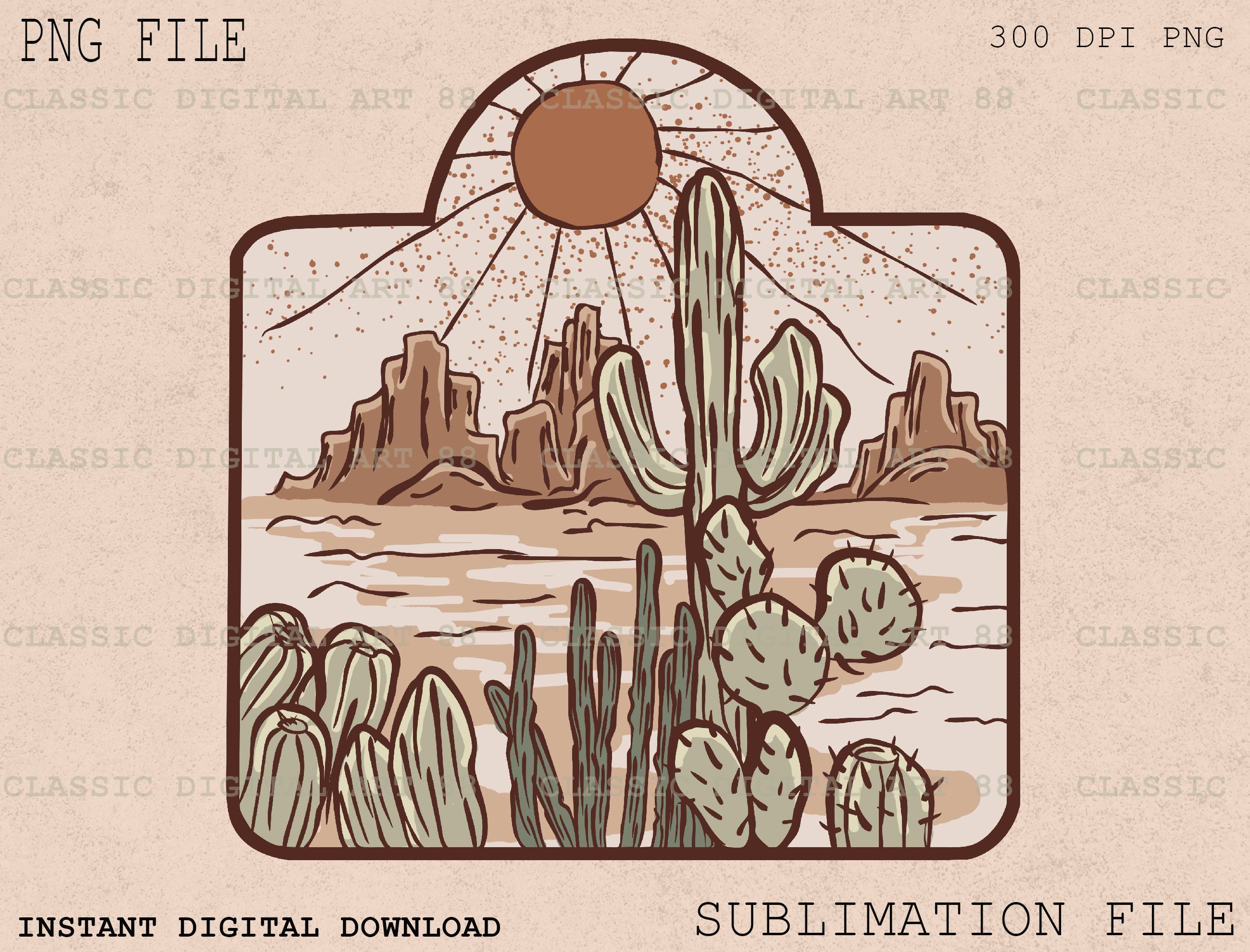 The Sun Comes up PNG, Desert Scene Cactus, Drawing Western Design ...