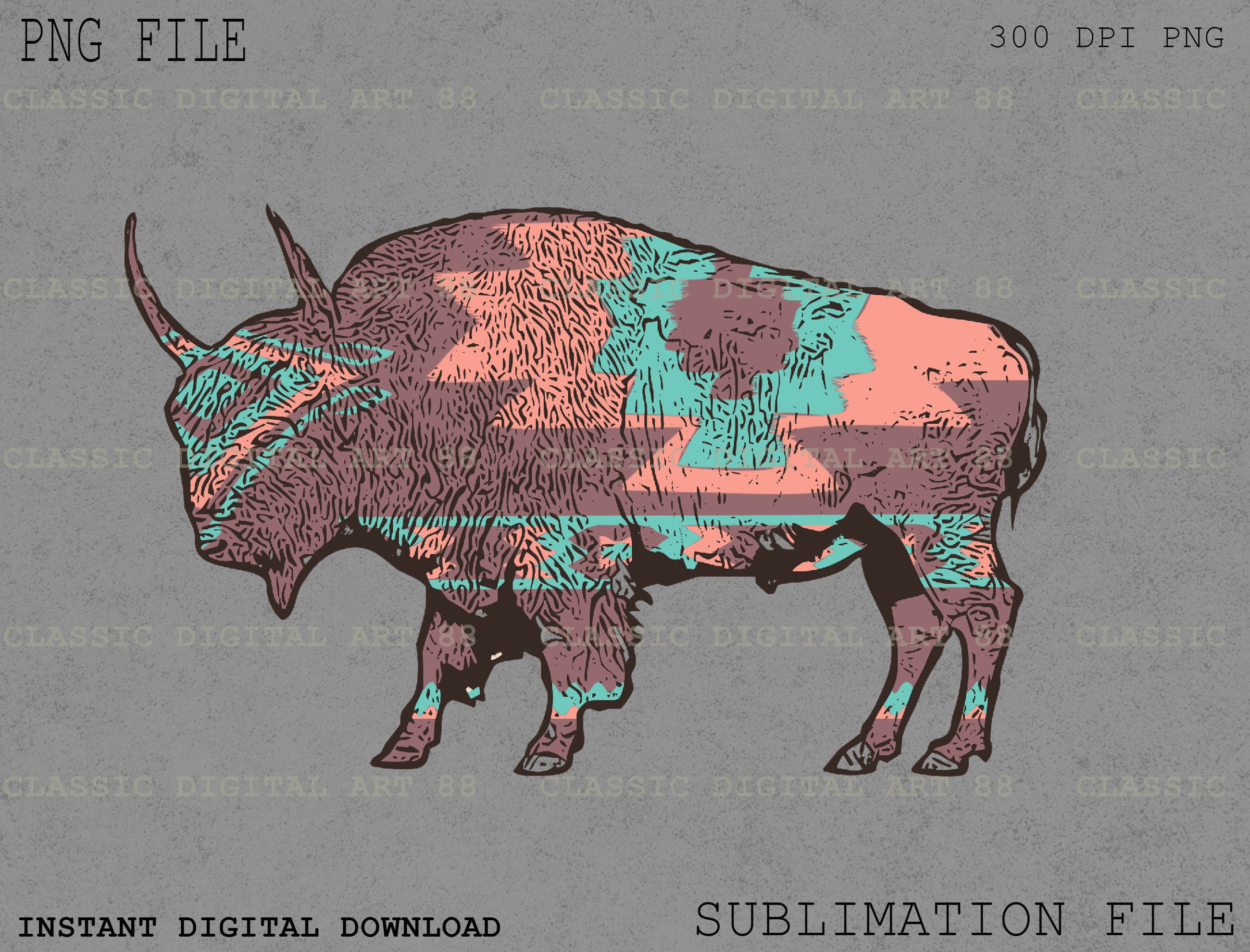 Buffalo PNG, Aztec Png, Bison Png, Western Sublimation Design, Vintage ...