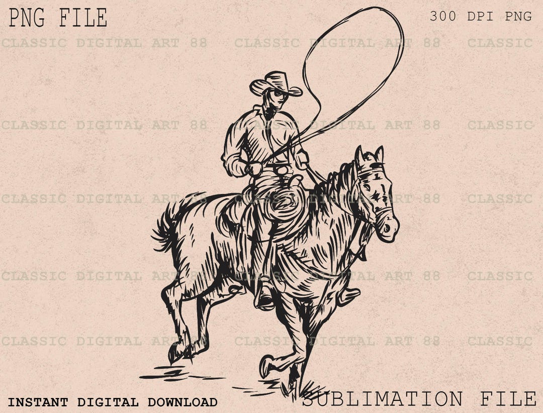 Cowboy Rodeo Line Art PNG, Western Horse Riding Sketch, Lasso Cowboy ...