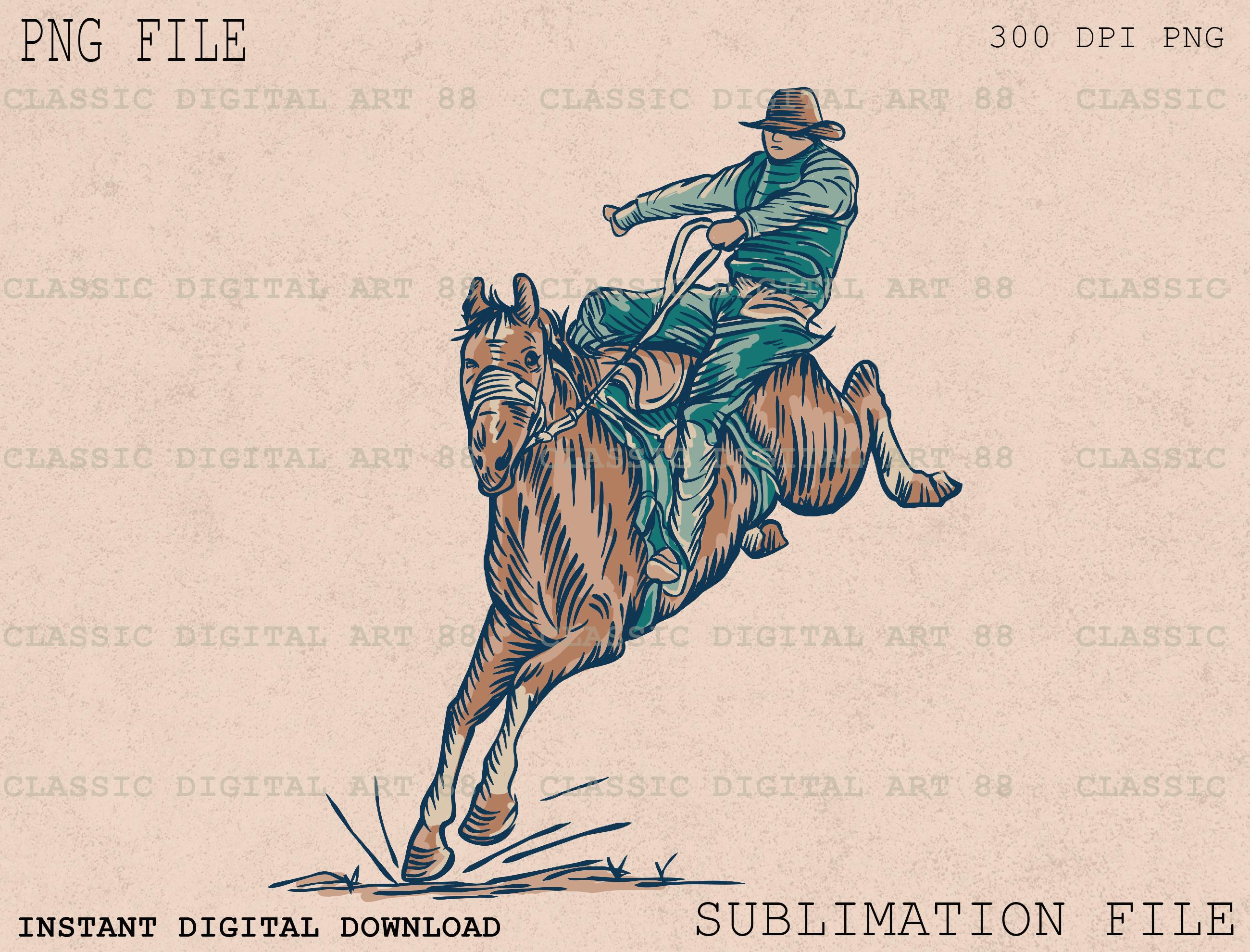 Retro Hand Drawn Rodeo Cowboy Png, Western Png, Western Graphics, Ranch ...