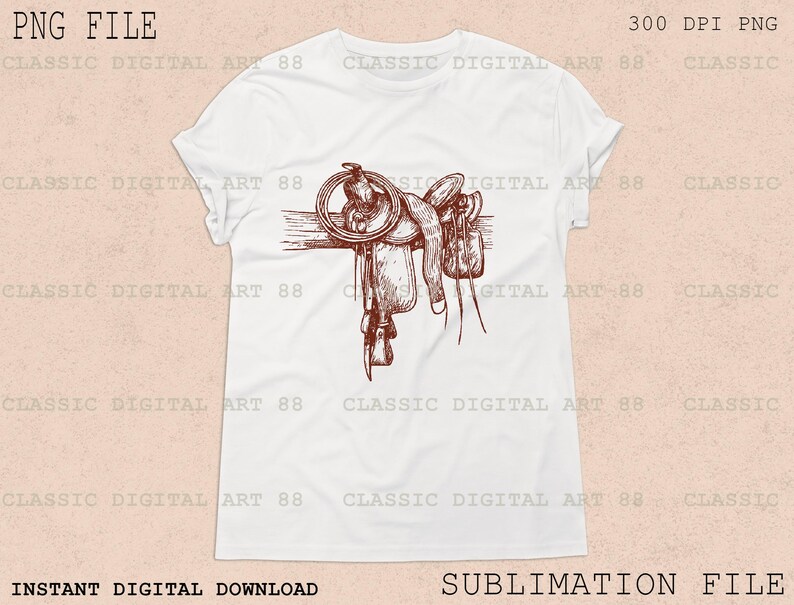 Hand Drawn Western Saddle Print, Transparent PNG, Cowboy Decor, Shirt ...