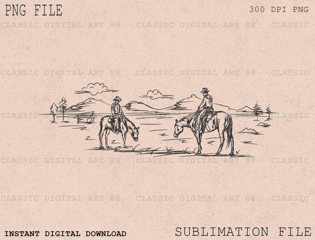 Hand Drawn Western Ranch, Western Cowboy PNG, Ranch Scene Cowboy ...