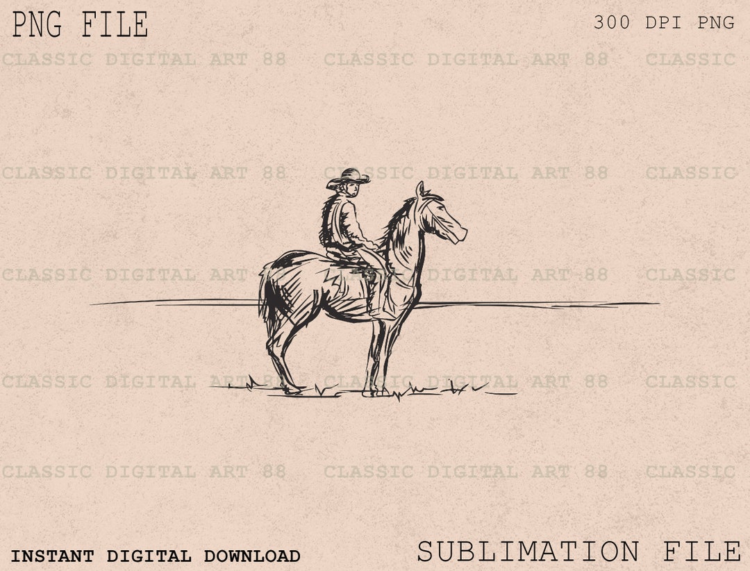 Line Art Hand Drawn Cowboys Png, Western Graphics, Western Sublimation ...