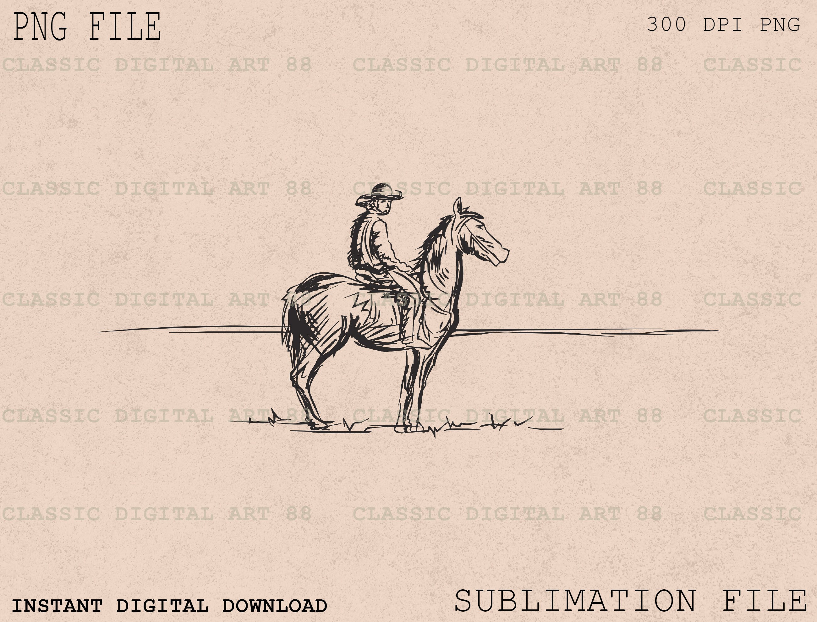 Line Art Hand Drawn Cowboys Png, Western Graphics, Western Sublimation ...