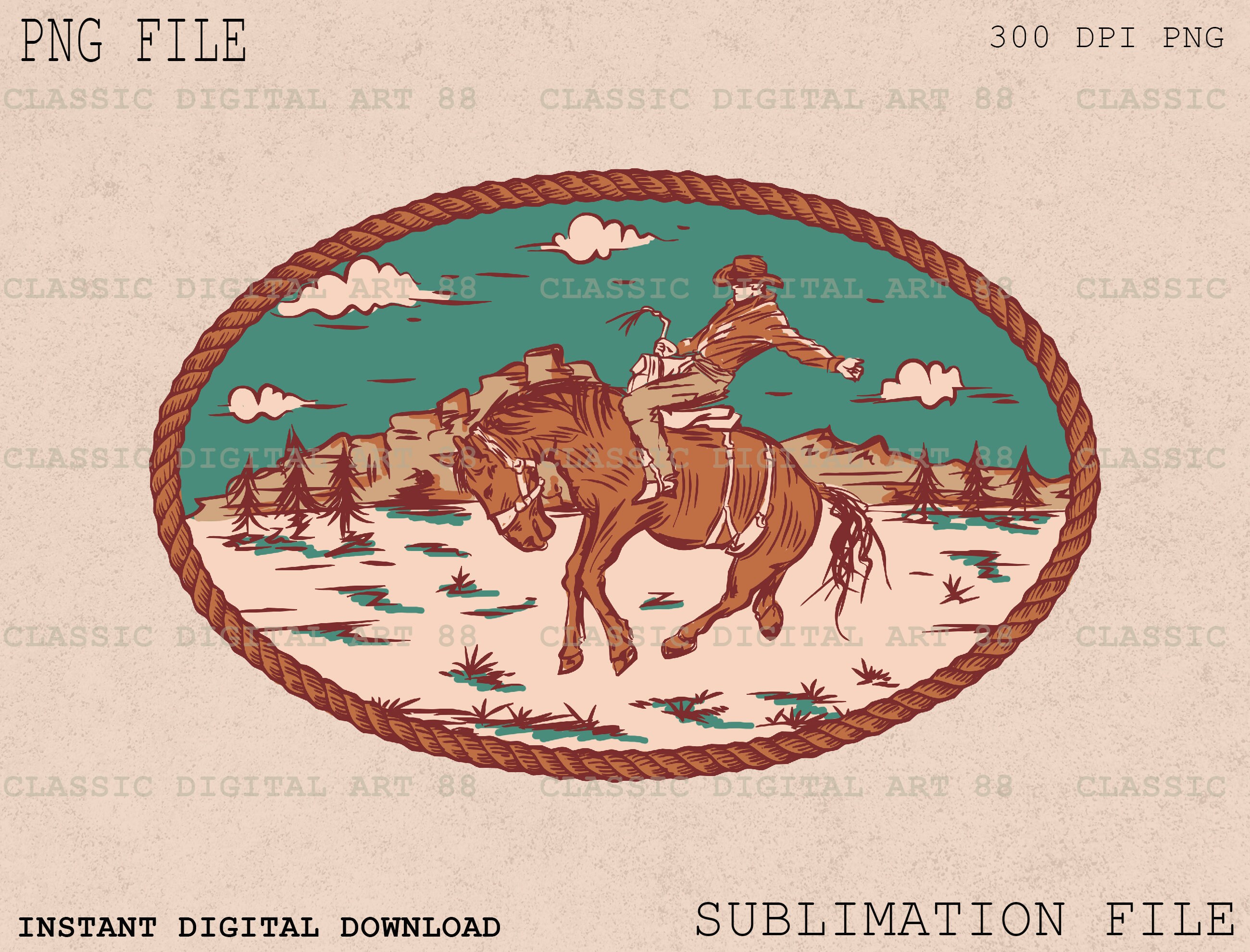Western Scene PNG, Western Graphics, Retro Cowboy, Western Sublimation ...