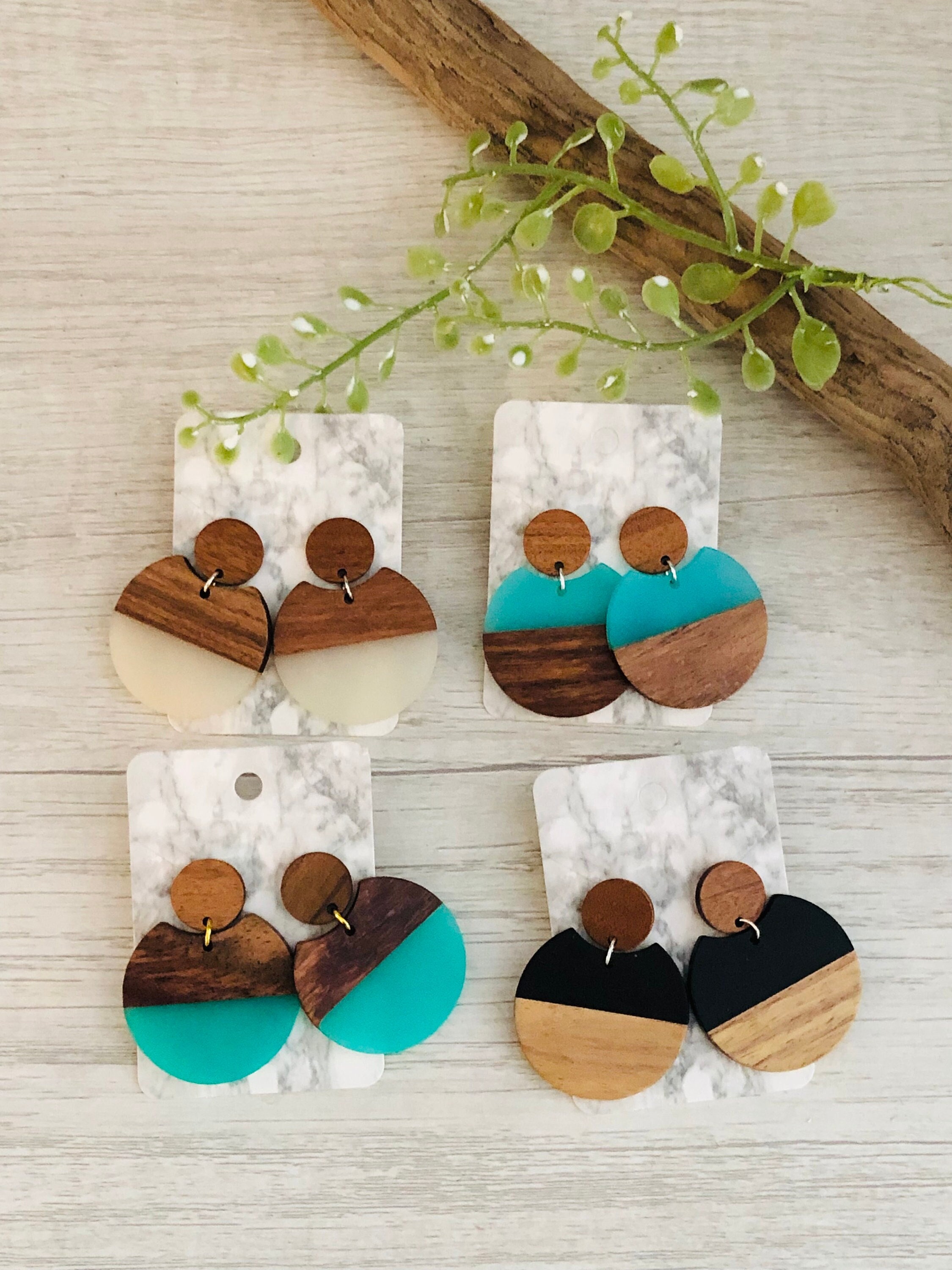 Wood and Resin Circle Earrings/round Wooden Earring/circle Wooden ...