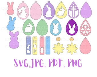 Cute Easter Earrings SVG, Bunny SVG, Earrings Templates Svg, Faux ...