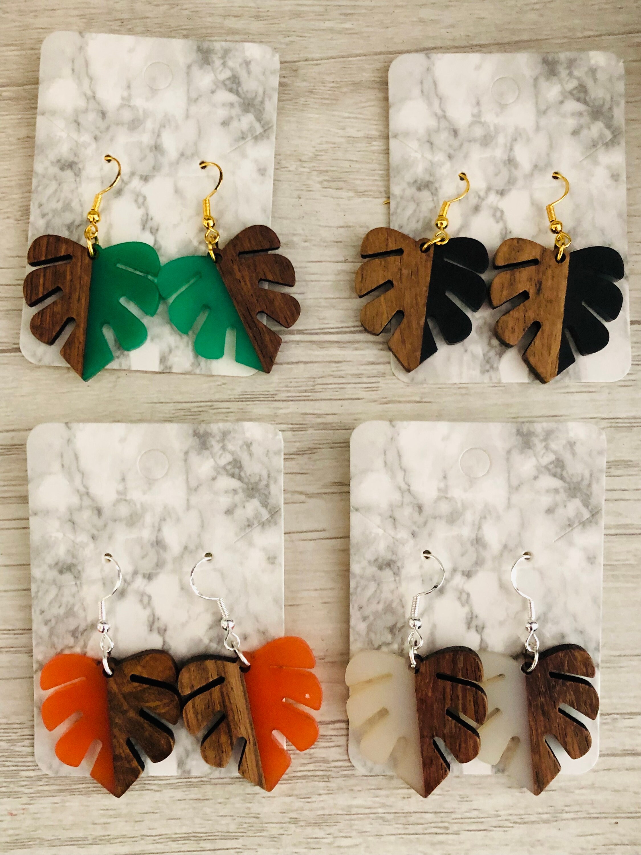 Monstera Leaf Earrings/ Monstera Wood & Resin Earrings/hypoallergenic ...