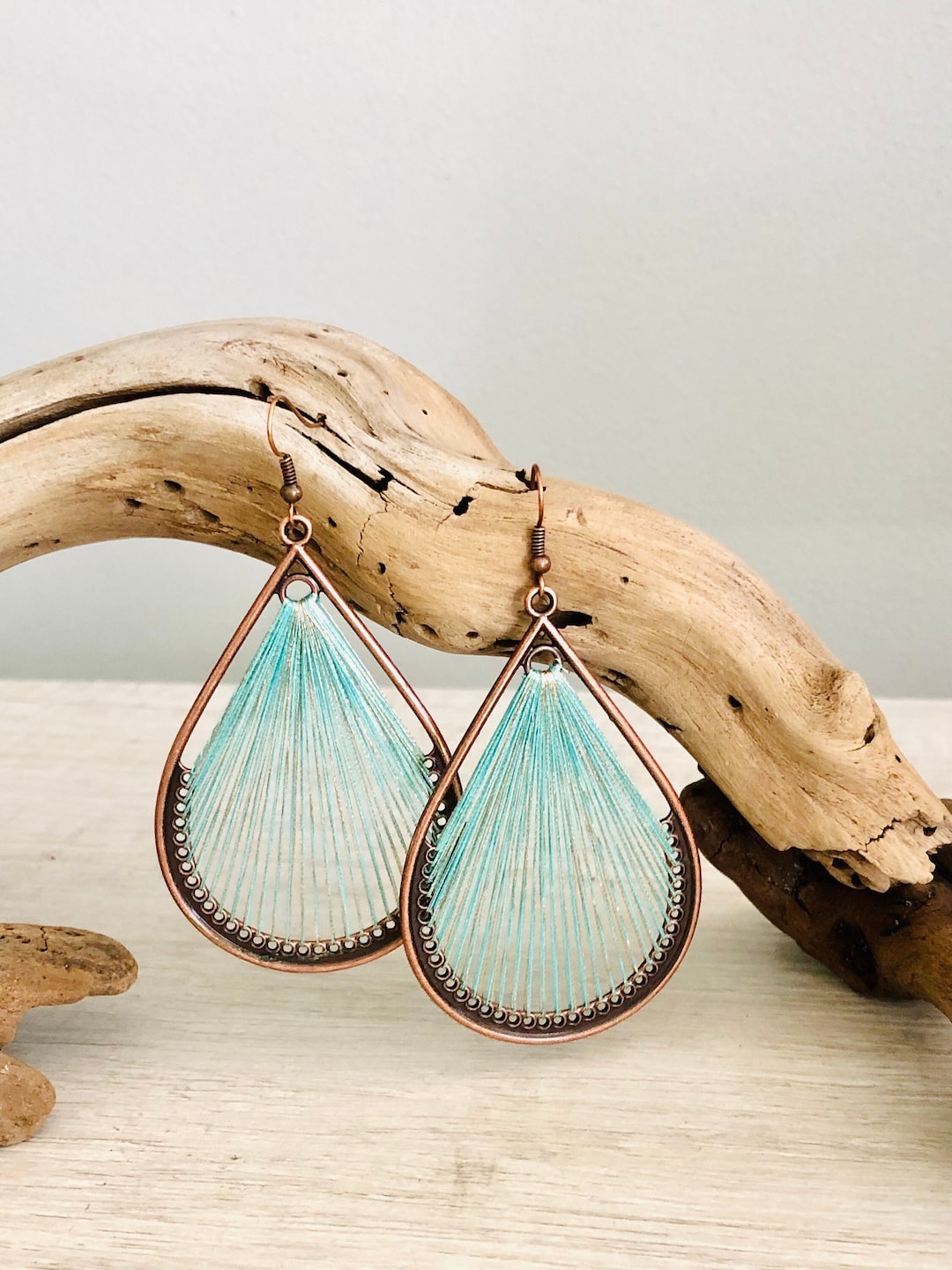 Boho Teardrop Earring/boho Earring Dangle/bronze Earring/ Teal Earring ...