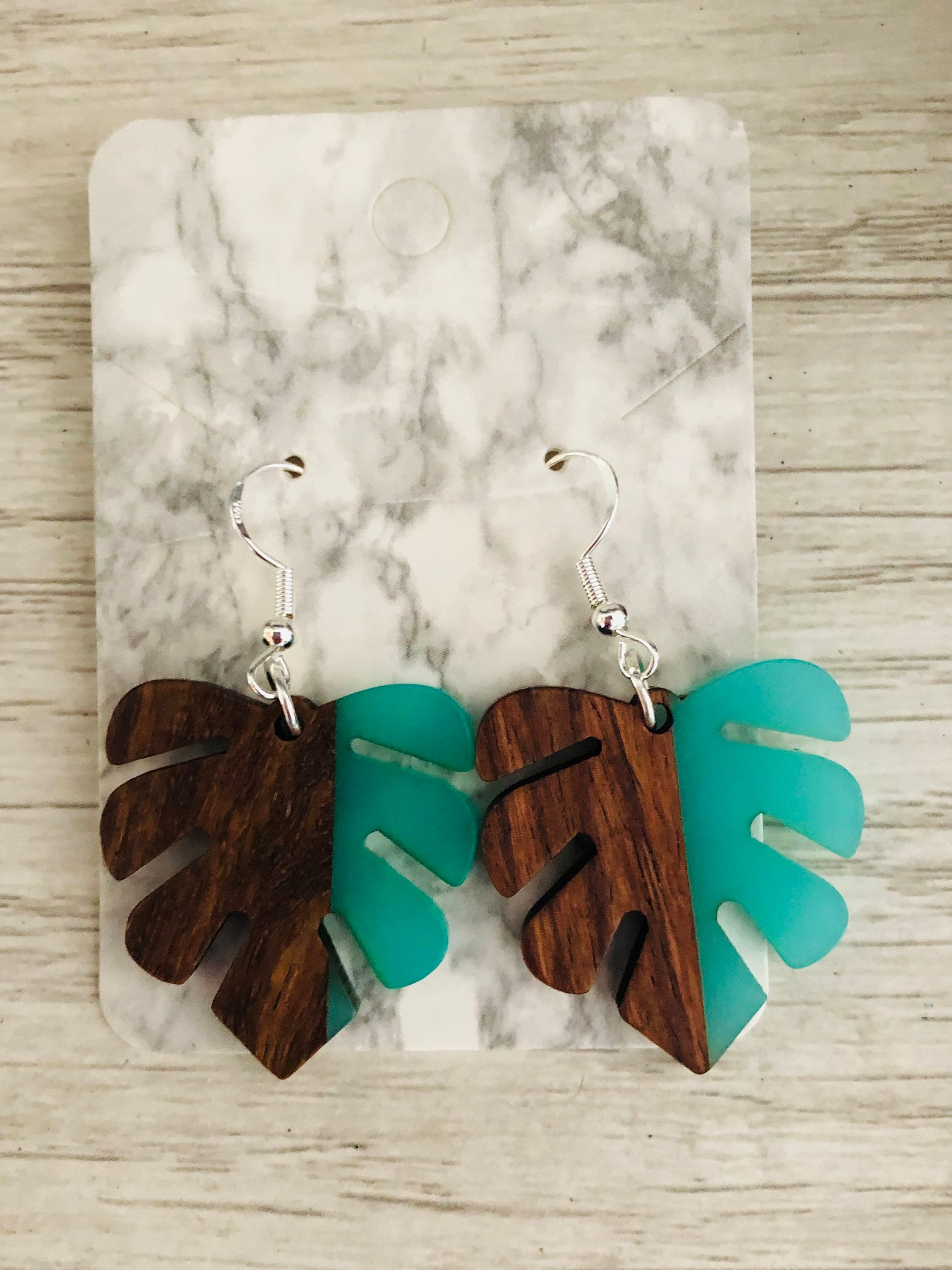 Monstera Leaf Earrings/ Monstera Wood & Resin Earrings/hypoallergenic ...