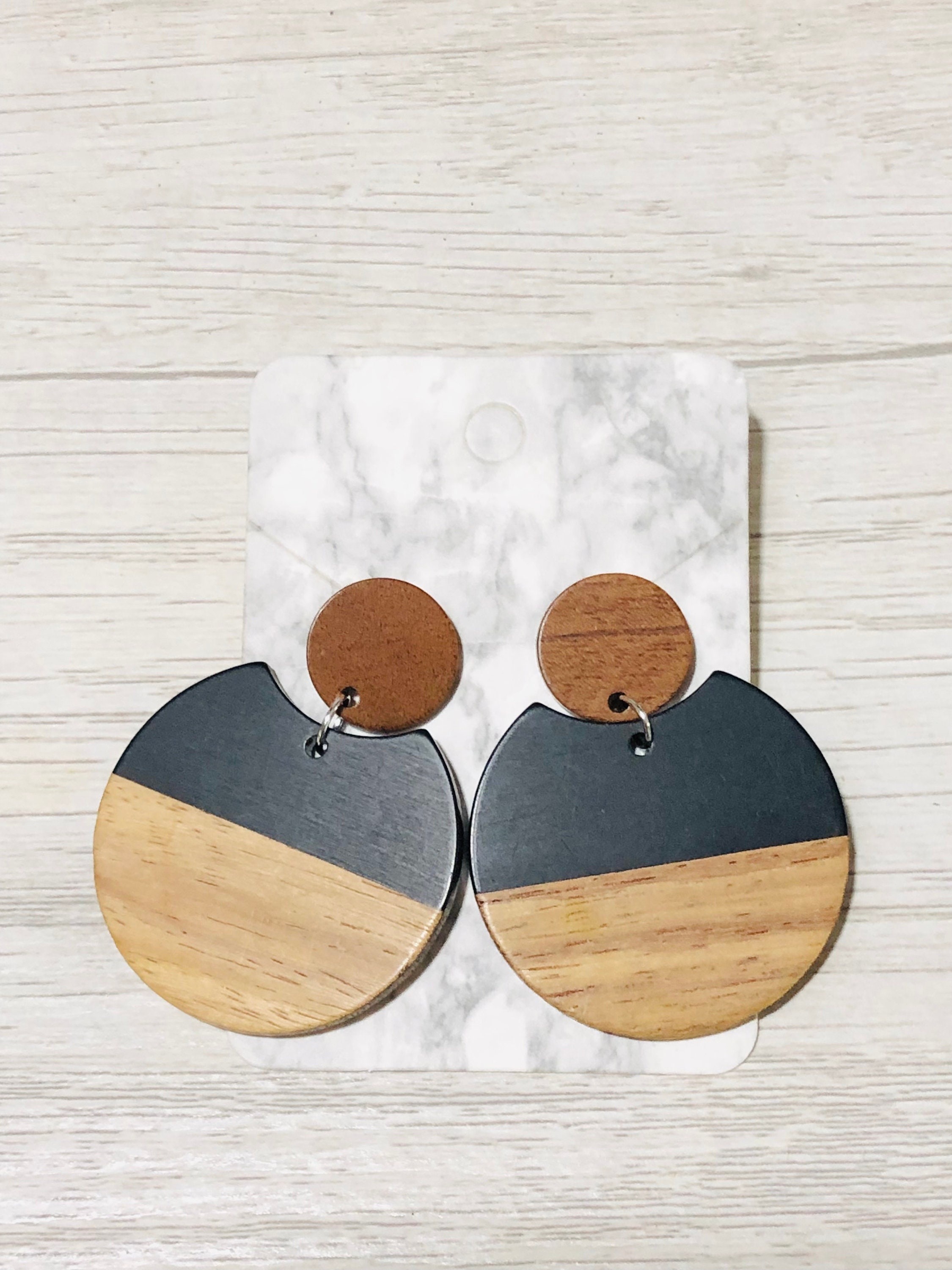 Wood and Resin Circle Earrings/round Wooden Earring/circle Wooden ...
