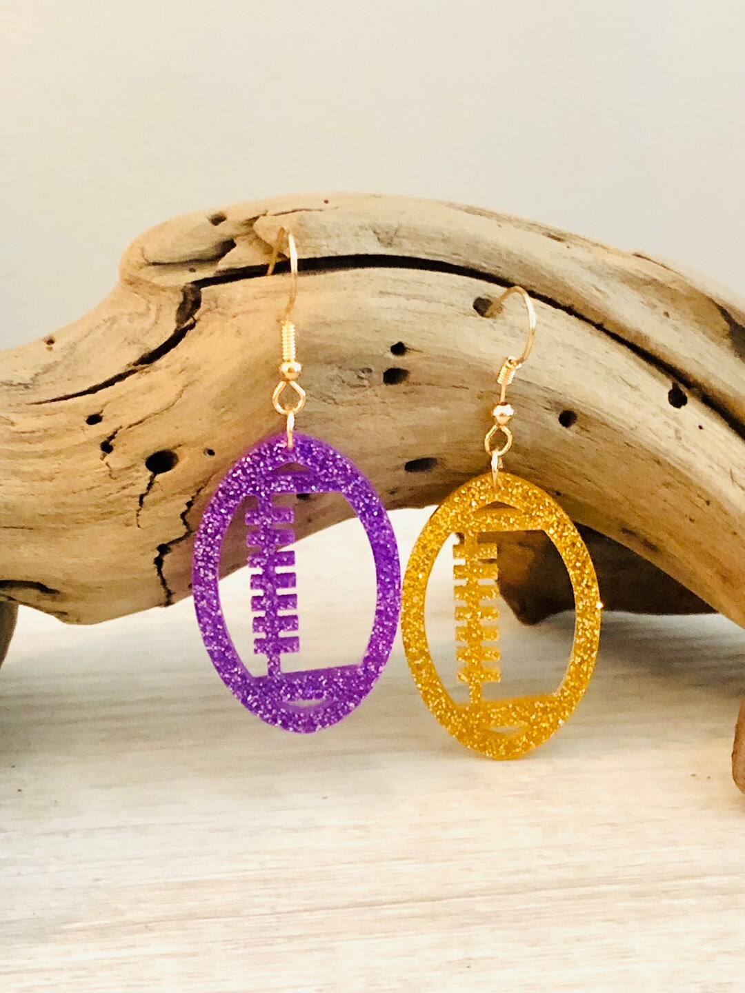 Purple and Gold Football Earrings, Football Earring, Glitter Football ...