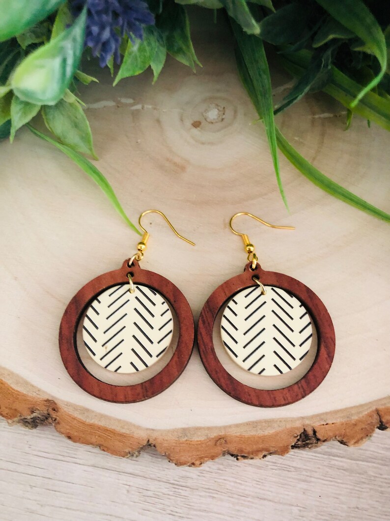 Boho Wood Hoop Earrings, Boho Wood and Clay Earring, Wood Hoops ...