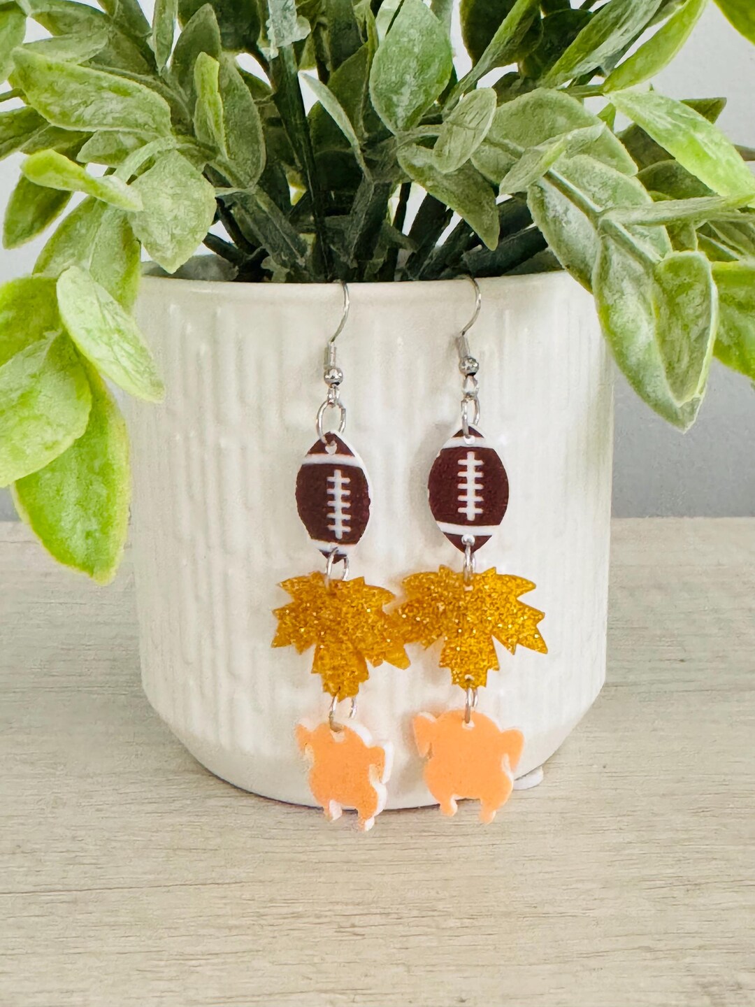 Stacked Football Leaf & Turkey Earring, Fall Earring, Fall Theme ...