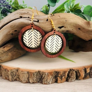 Boho Wood Hoop Earrings, Boho Wood and Clay Earring, Wood Hoops ...