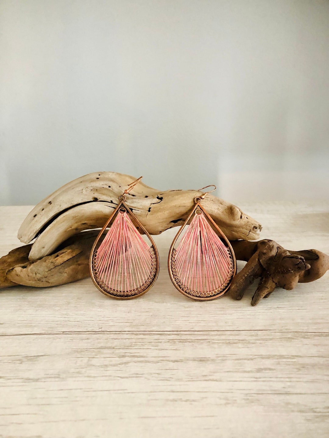 Boho Teardrop Earring/boho Earring Dangle/bronze Earring/pink Earring ...