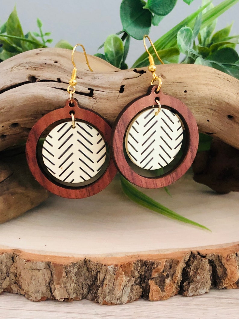 Boho Wood Hoop Earrings, Boho Wood and Clay Earring, Wood Hoops ...