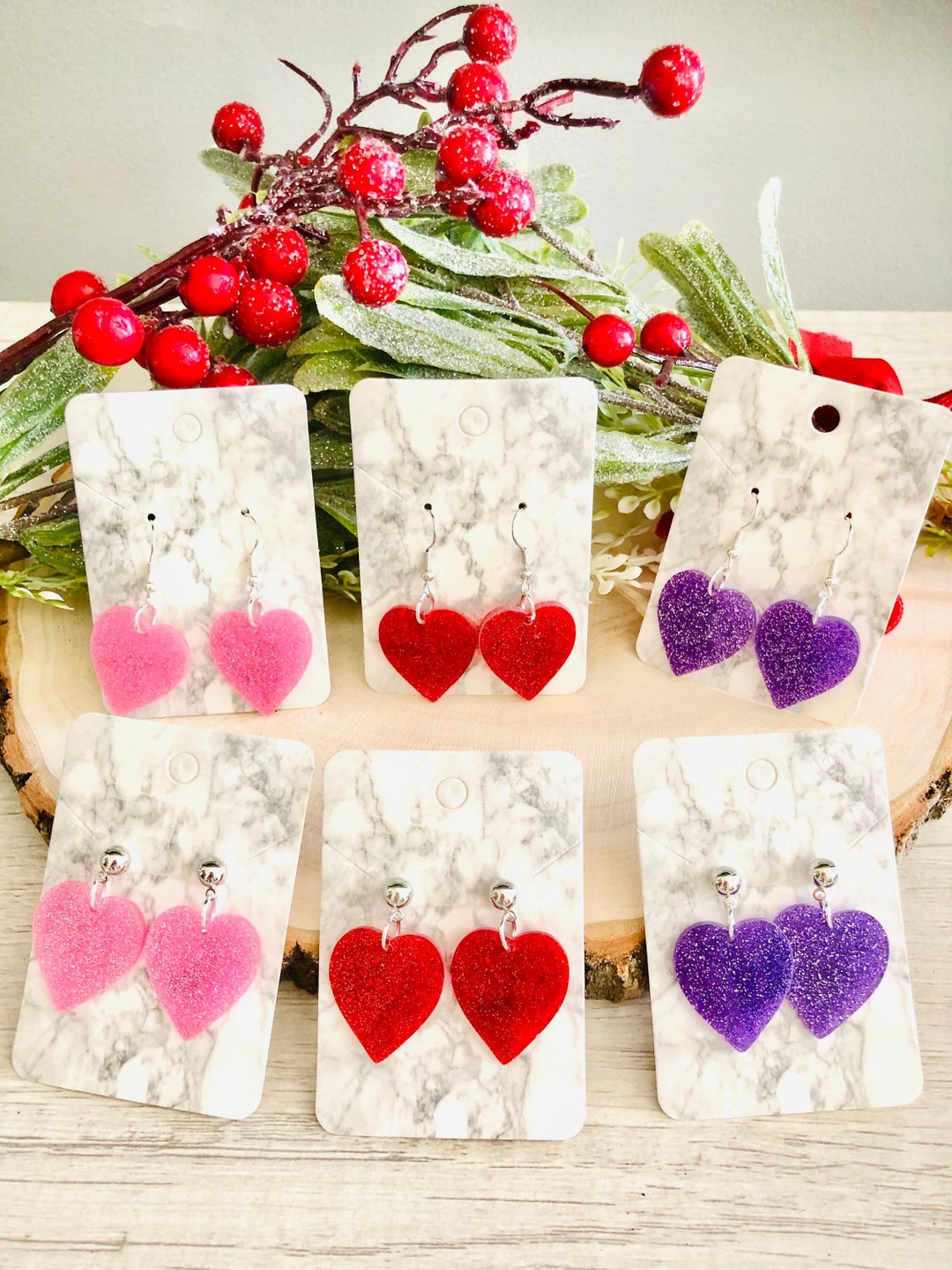 Glitter Heart Earring, Valentines Day Glitter Heart Earring, Heart ...