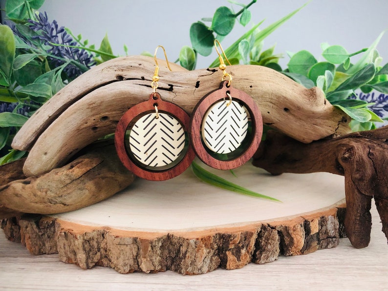 Boho Wood Hoop Earrings, Boho Wood and Clay Earring, Wood Hoops ...