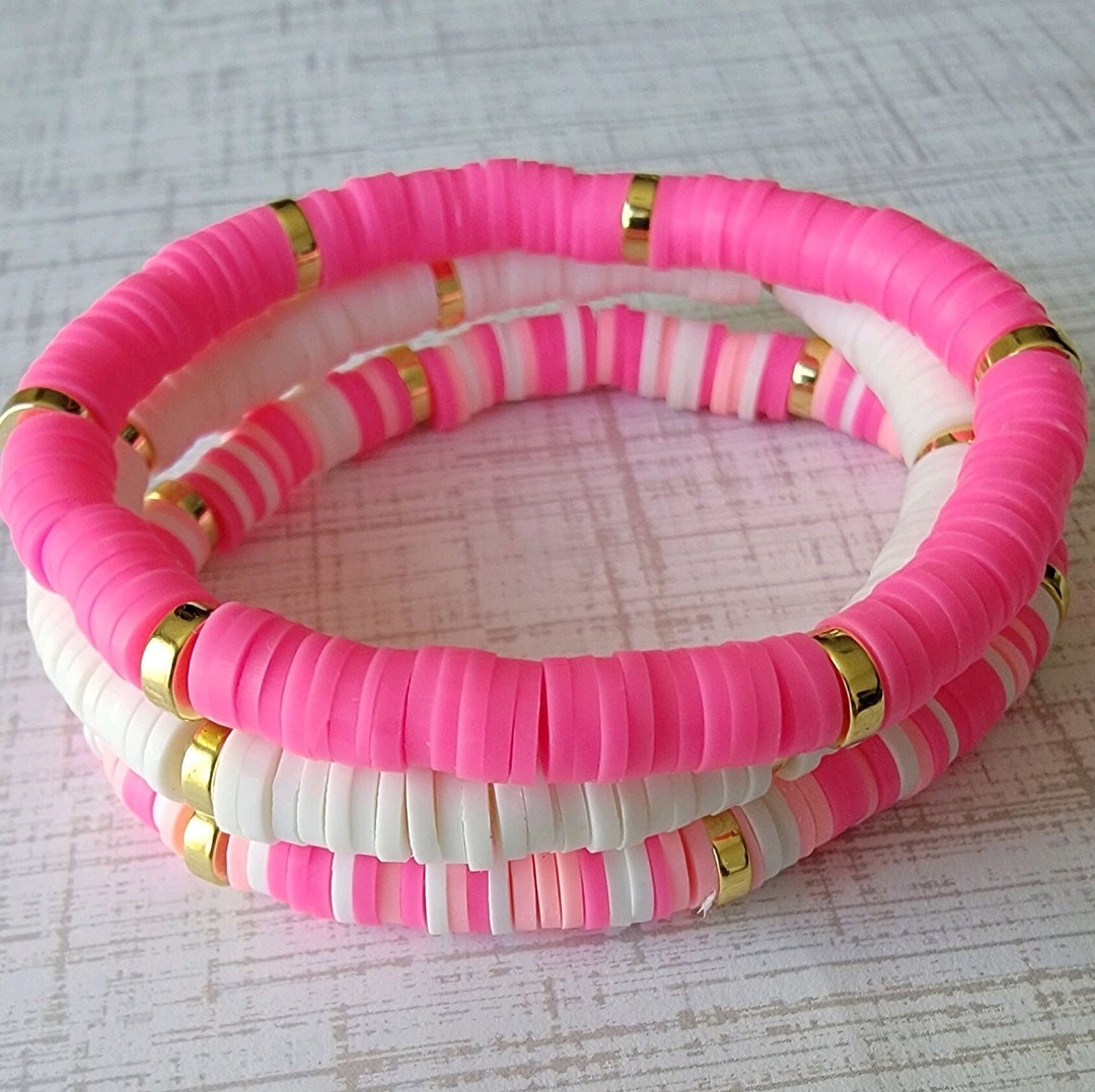 Summer Bracelets, Preppy Pink Bracelets, Gift for Her, Stackable ...