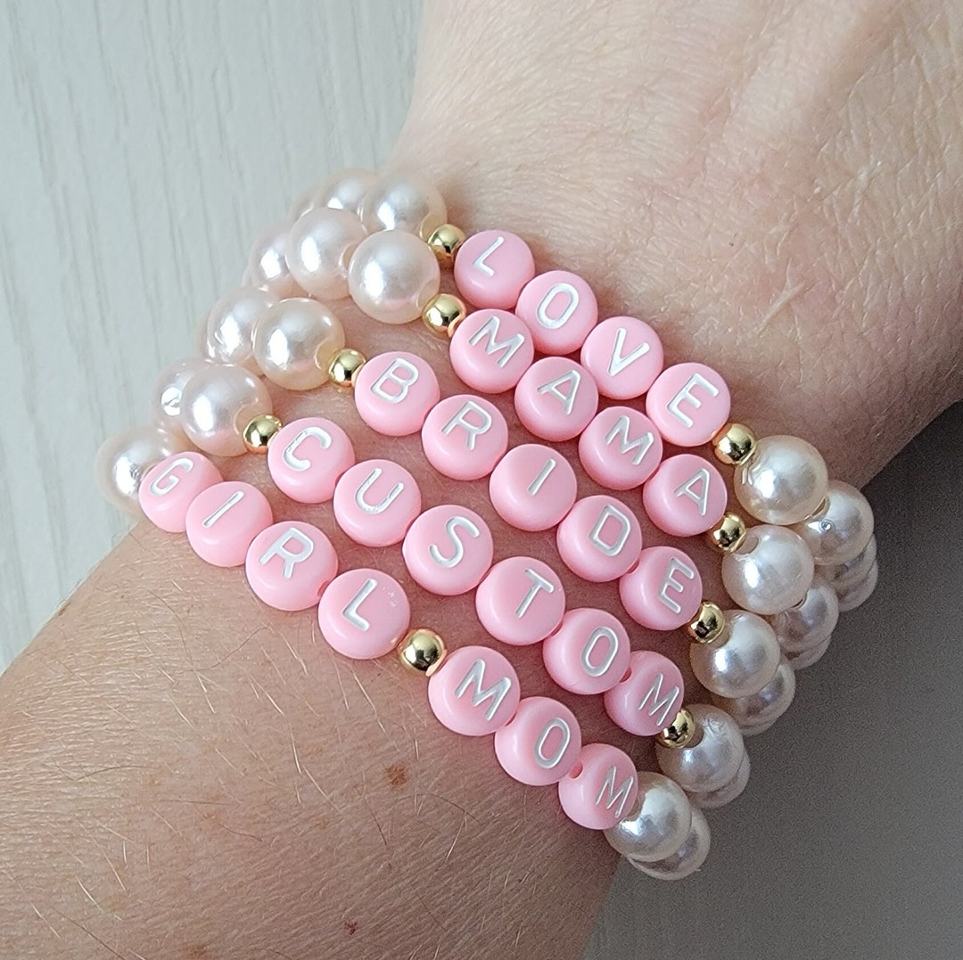 Personalized Pink Bracelets, Shabby Chic Bracelets, Stackable Arm ...