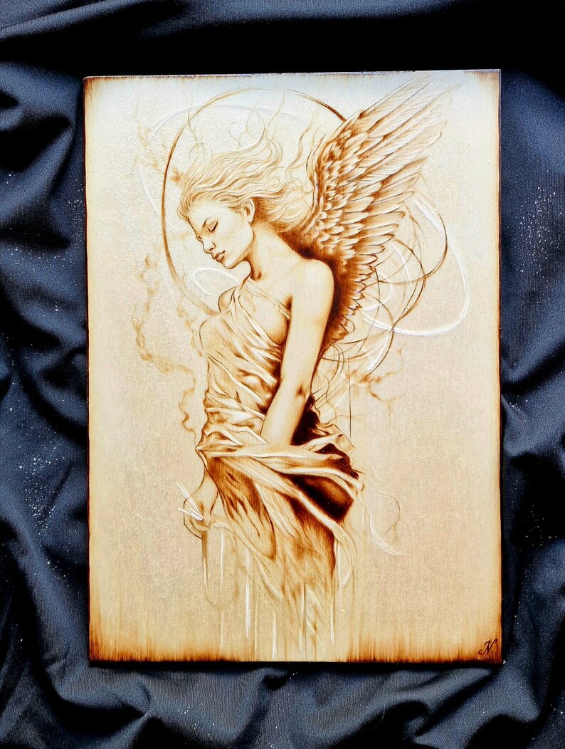 Pyrography Woodburning Handmade Amazing Handmade Pyrography Angel - Etsy
