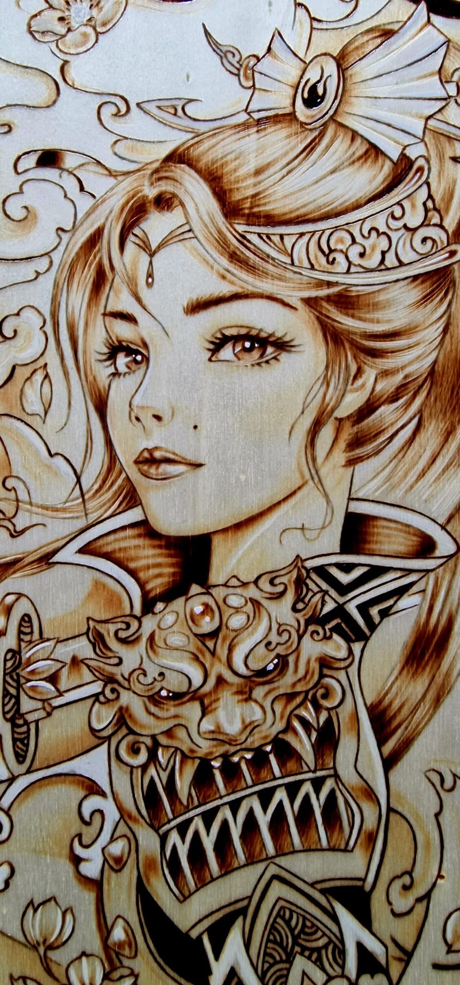 Pyrography Woodburning Handmade Beautiful Female Samurai Tattoo Style ...