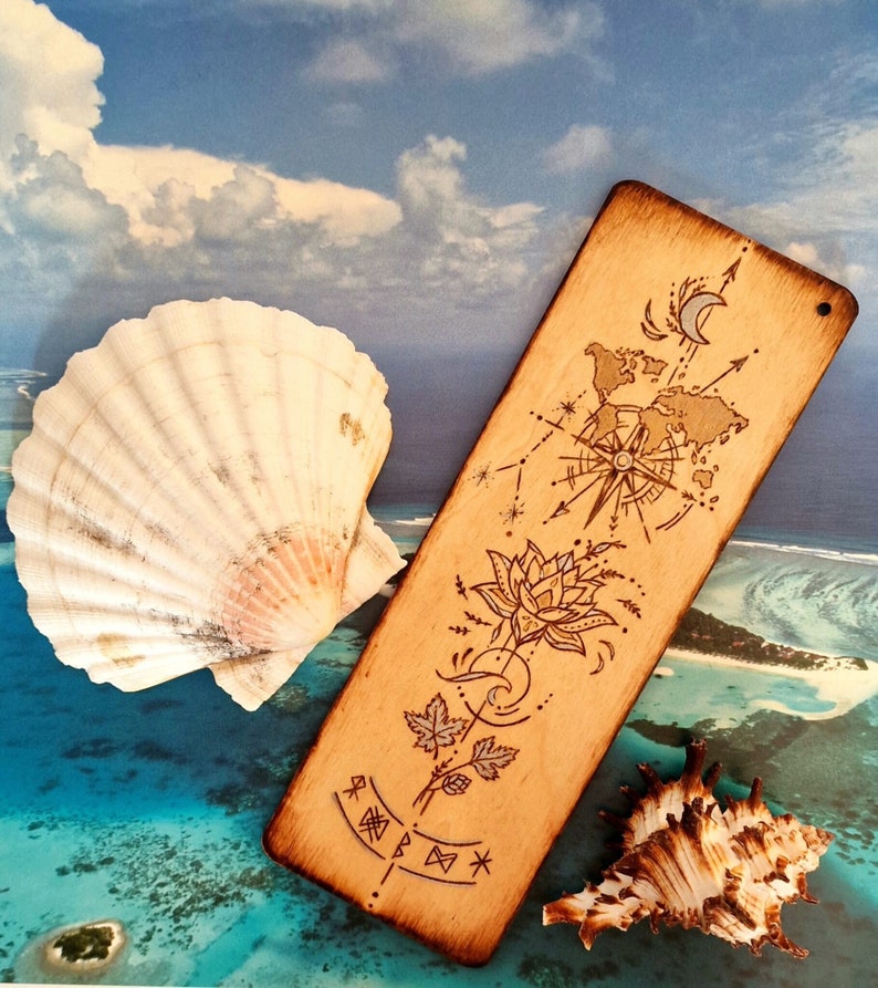 Pyrography Woodburning Handmade Bookmark Compass, Tree Leaf, Lotus ...